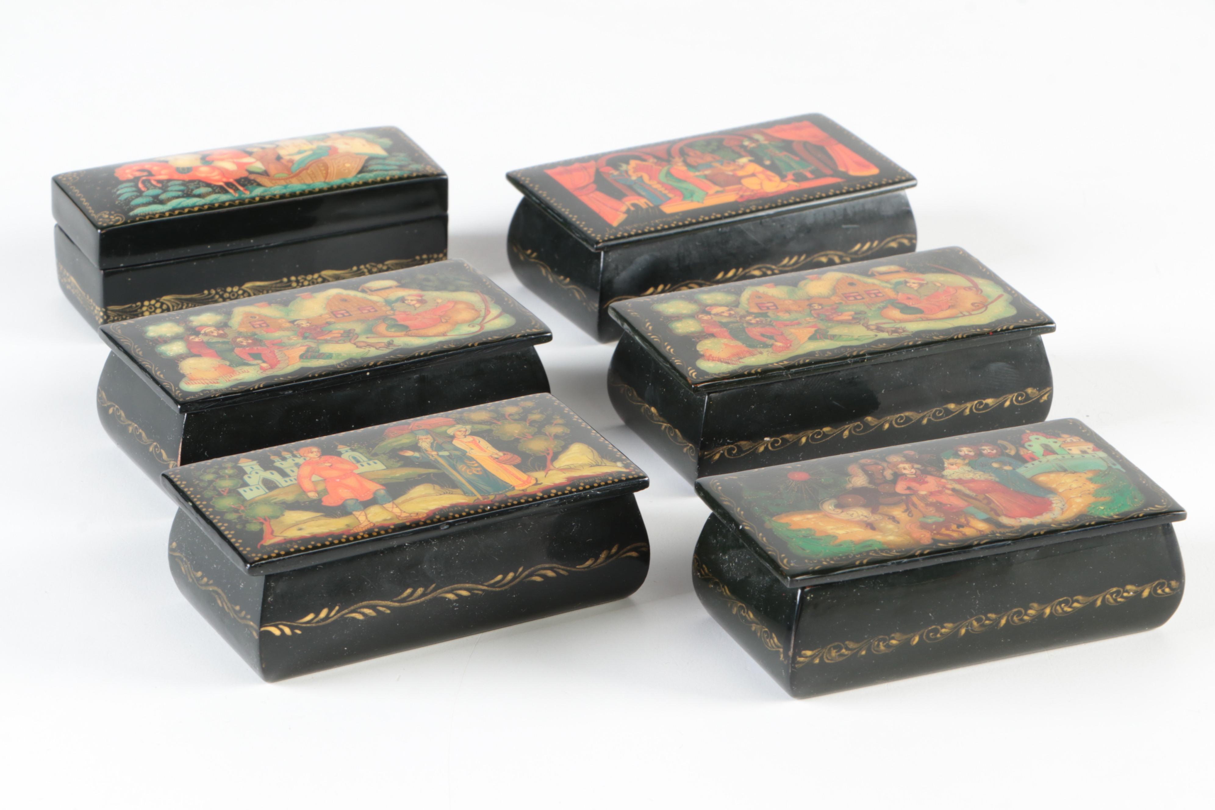 Russian Mystora "Troika" and Palekh Fairytale Lacquerware Boxes | EBTH