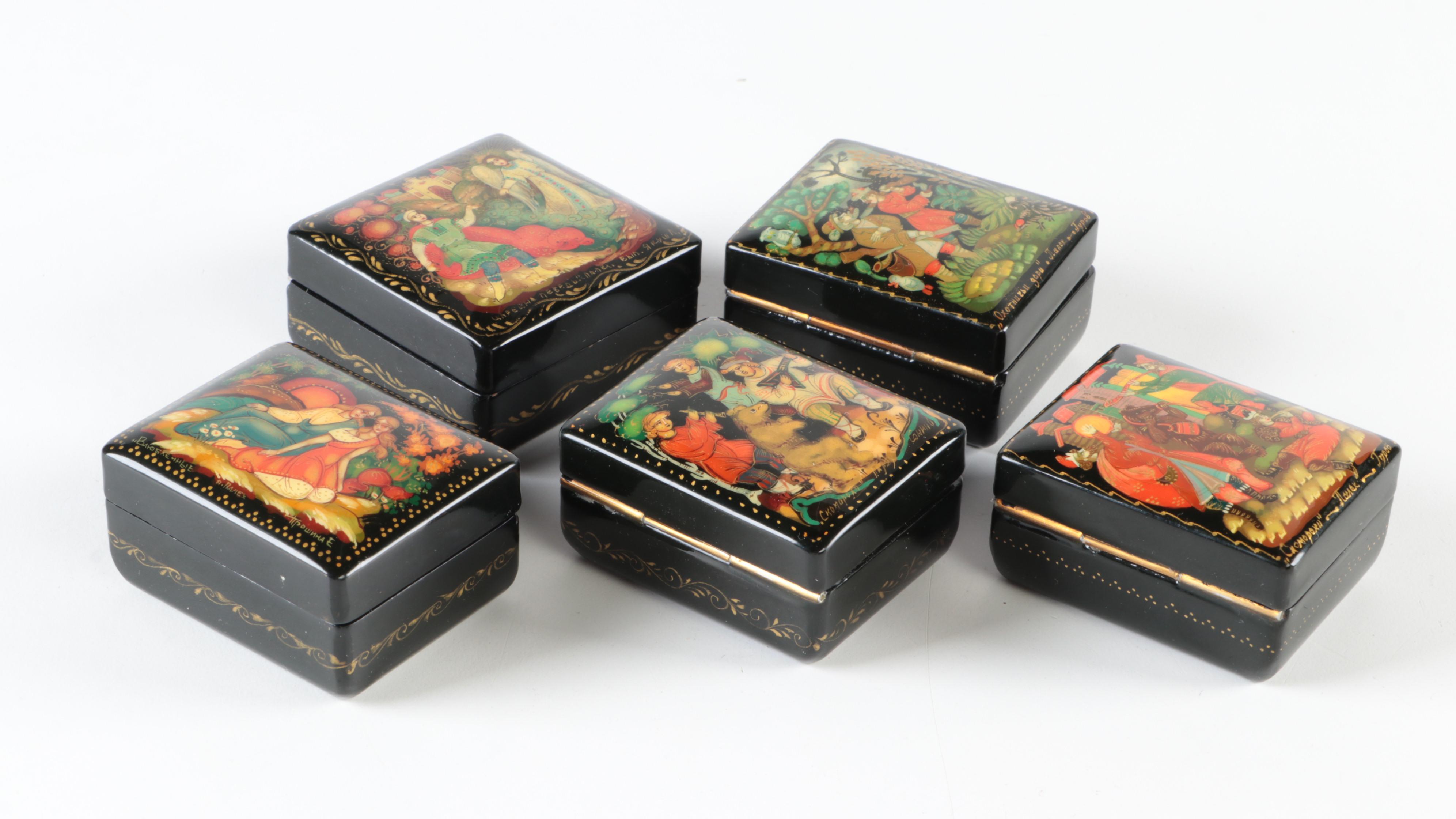 Russian Palekh Hand-Painted Folktale Lacquerware Boxes | EBTH
