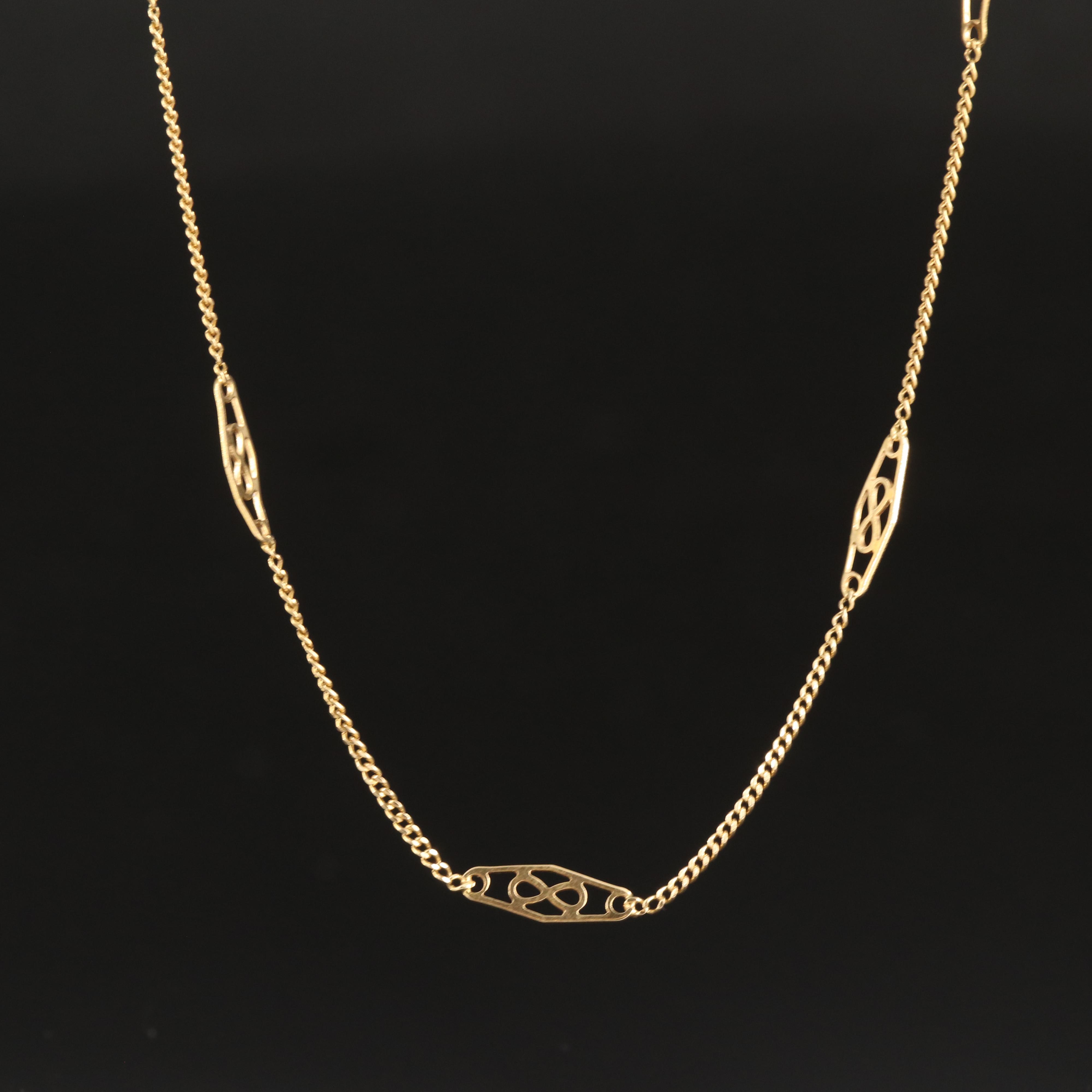 Italy 18K Fancy Station Chain Necklace | EBTH