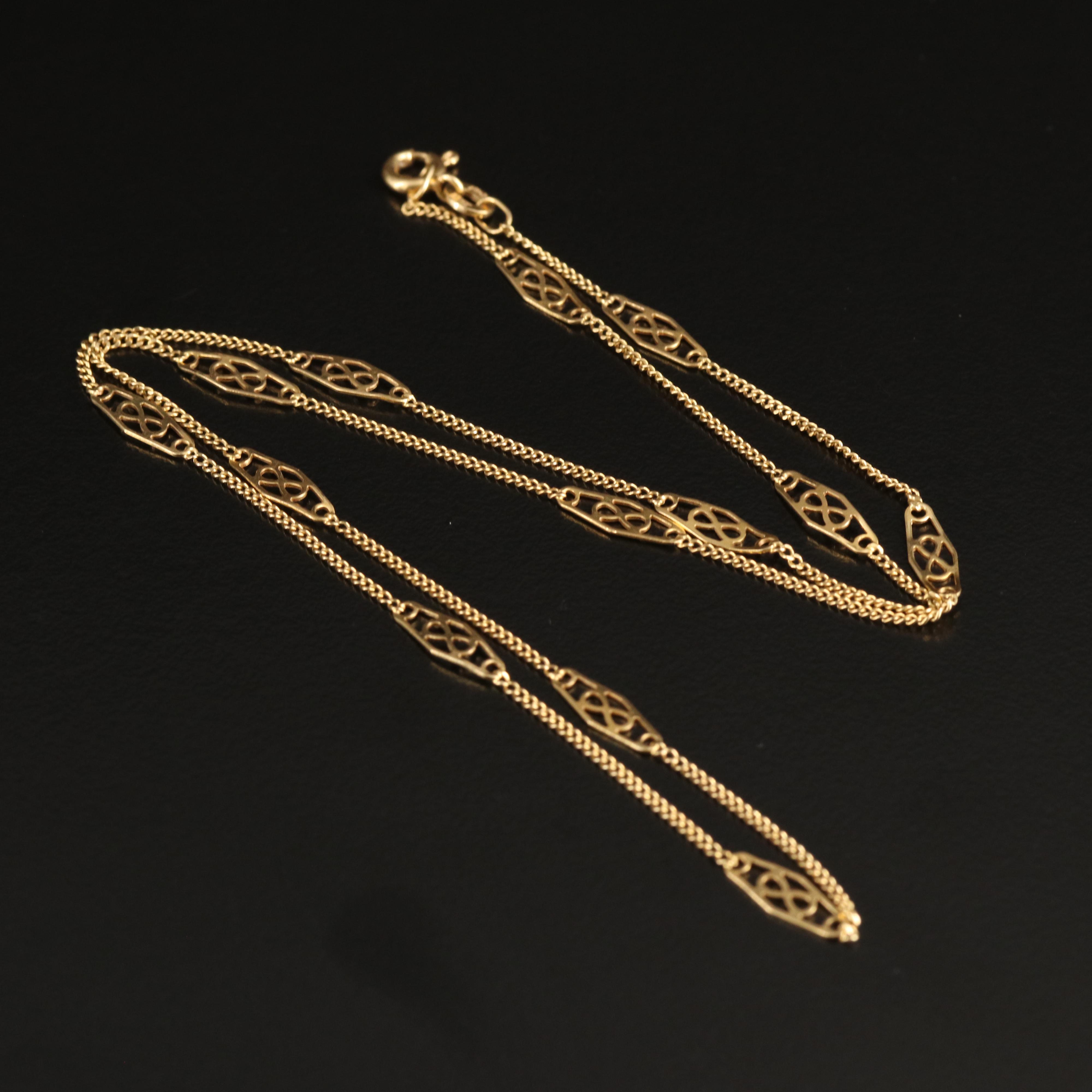 Italy 18K Fancy Station Chain Necklace | EBTH