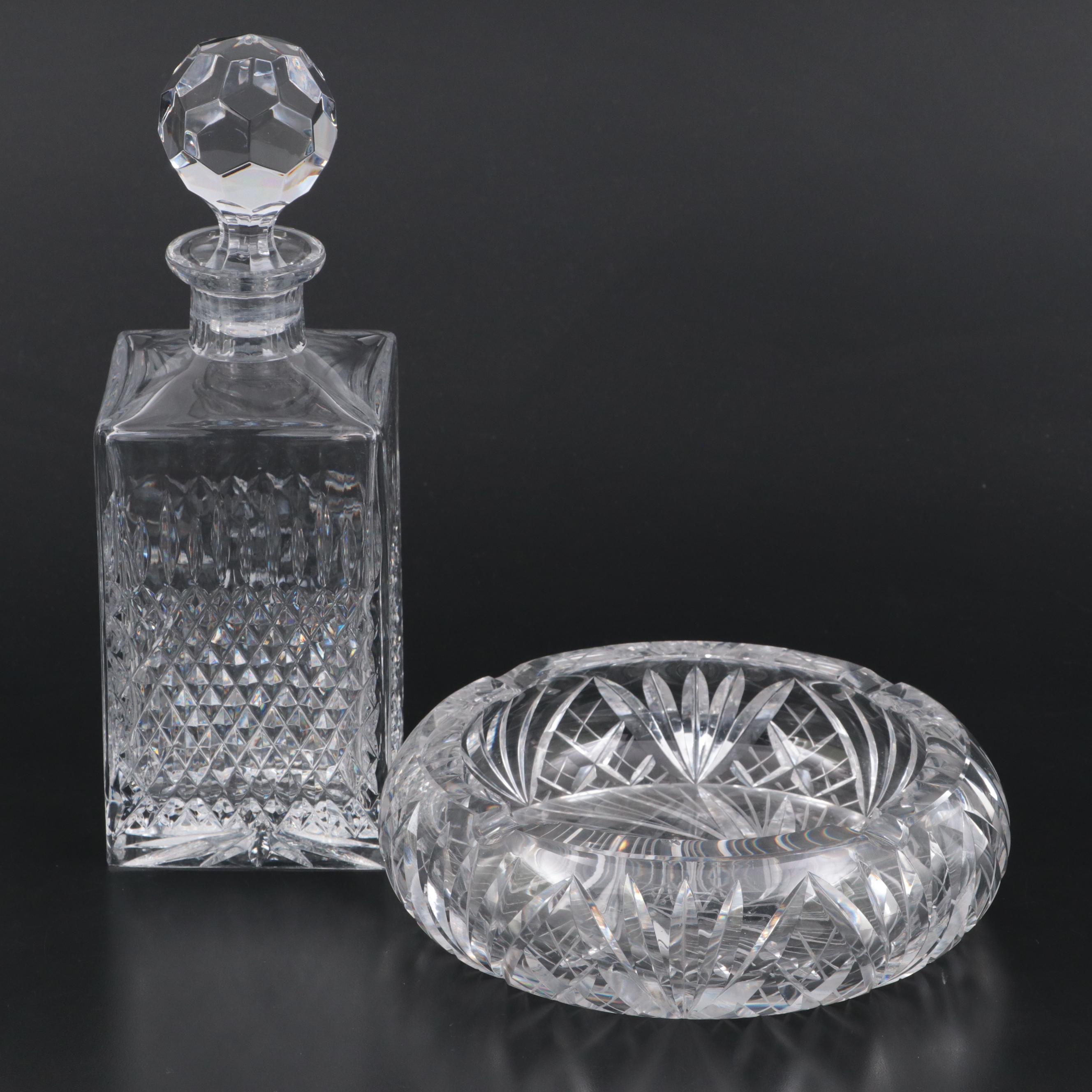 Rogaska "Diamond" Crystal Decanter with Other Cut Glass Ashtray | EBTH