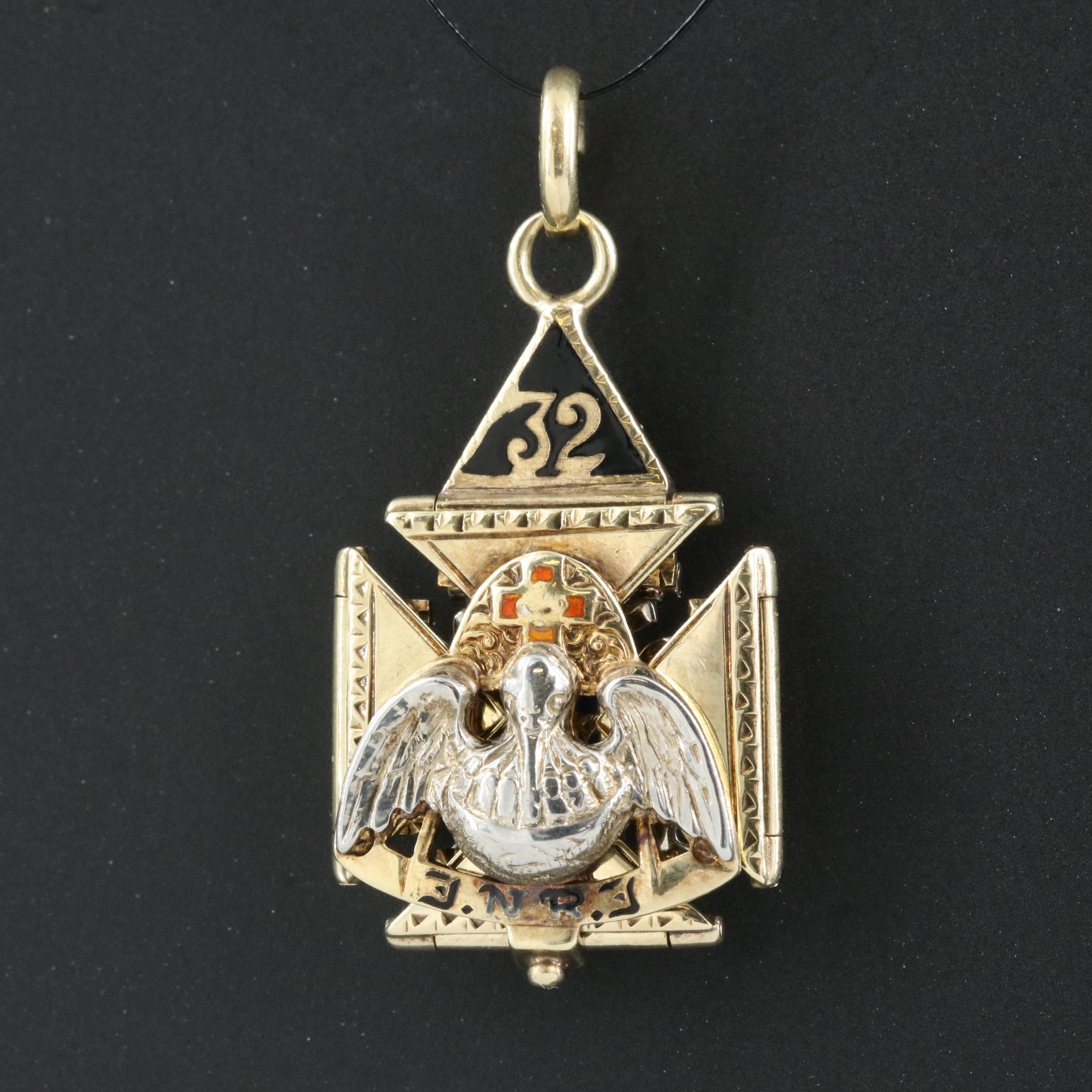 Masonic 14K Enamel 32nd Degree Scottish Rite Pendant with 18K Eagle Accents | EBTH