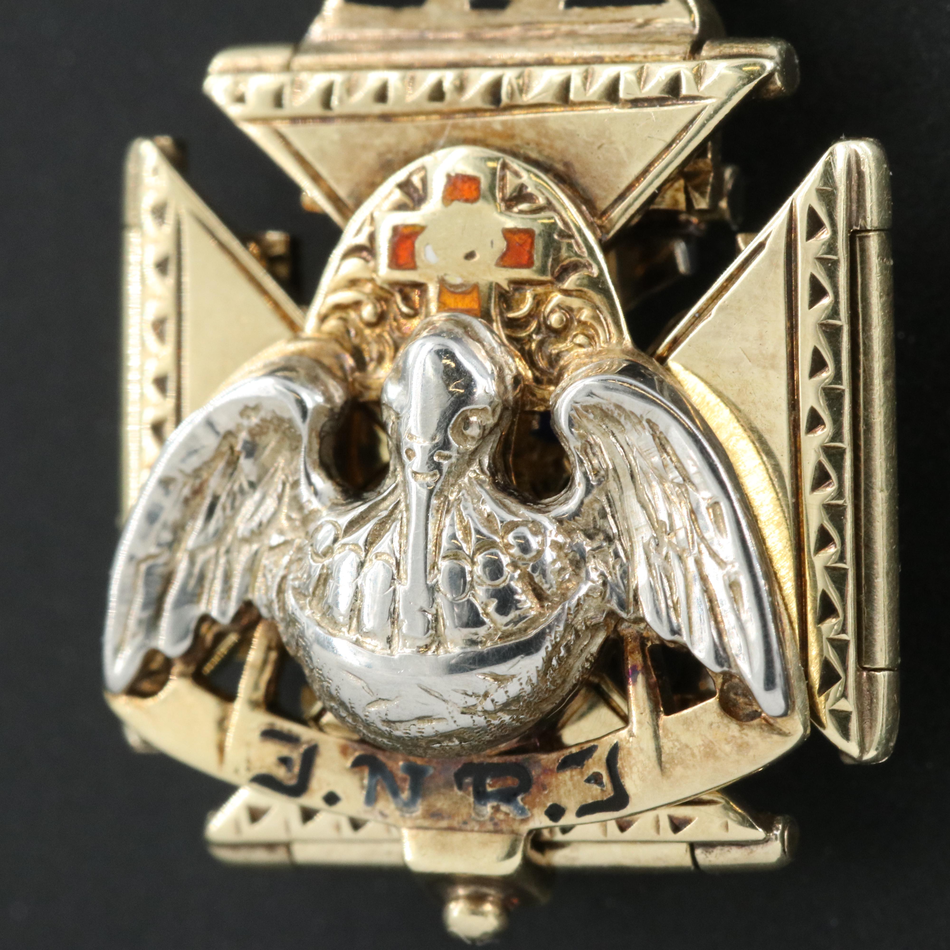 Masonic 14K Enamel 32nd Degree Scottish Rite Pendant with 18K Eagle ...