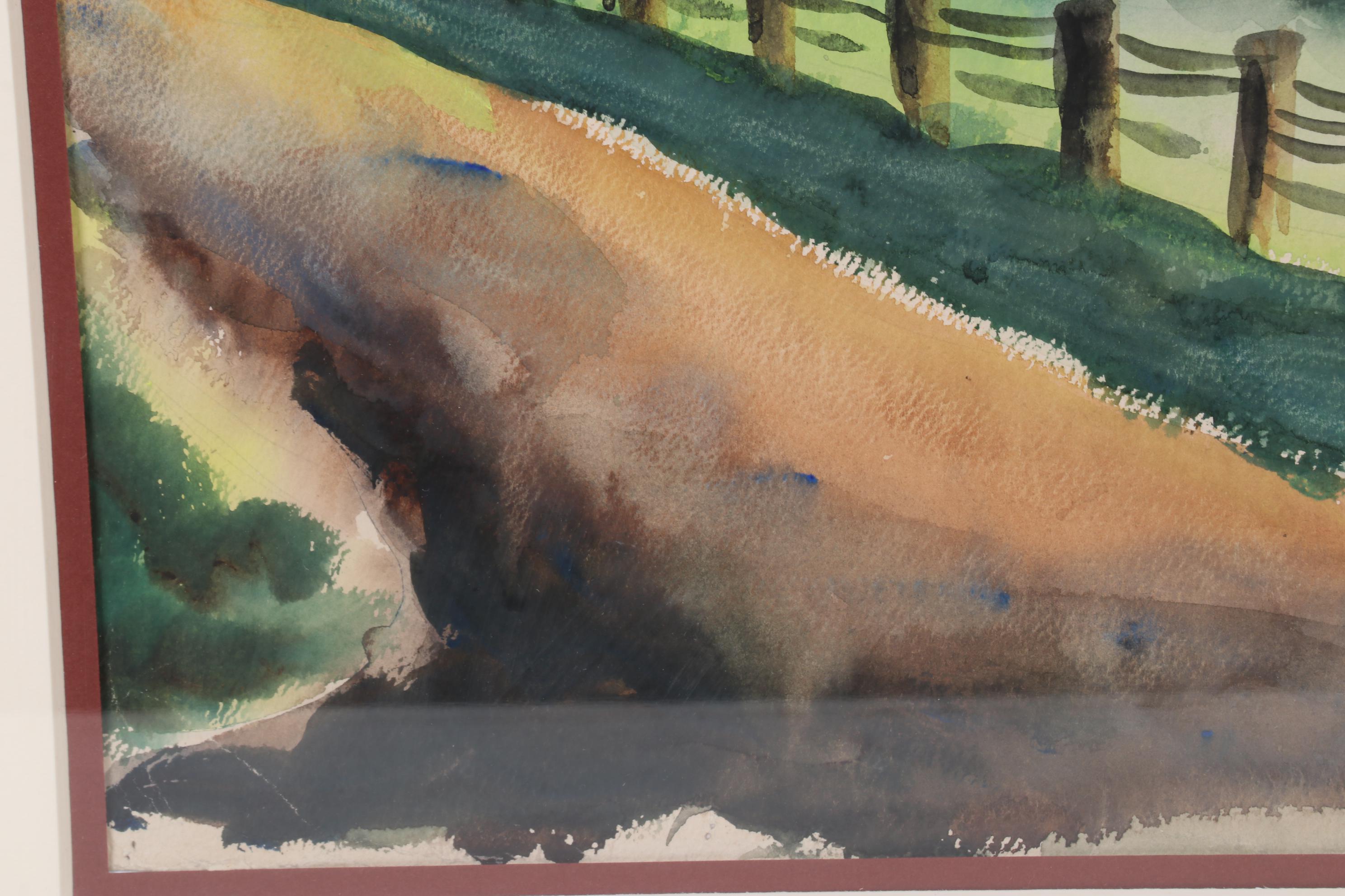 Emerson Burkhart Watercolor Painting of Red-Roofed Barn, Mid-20th ...