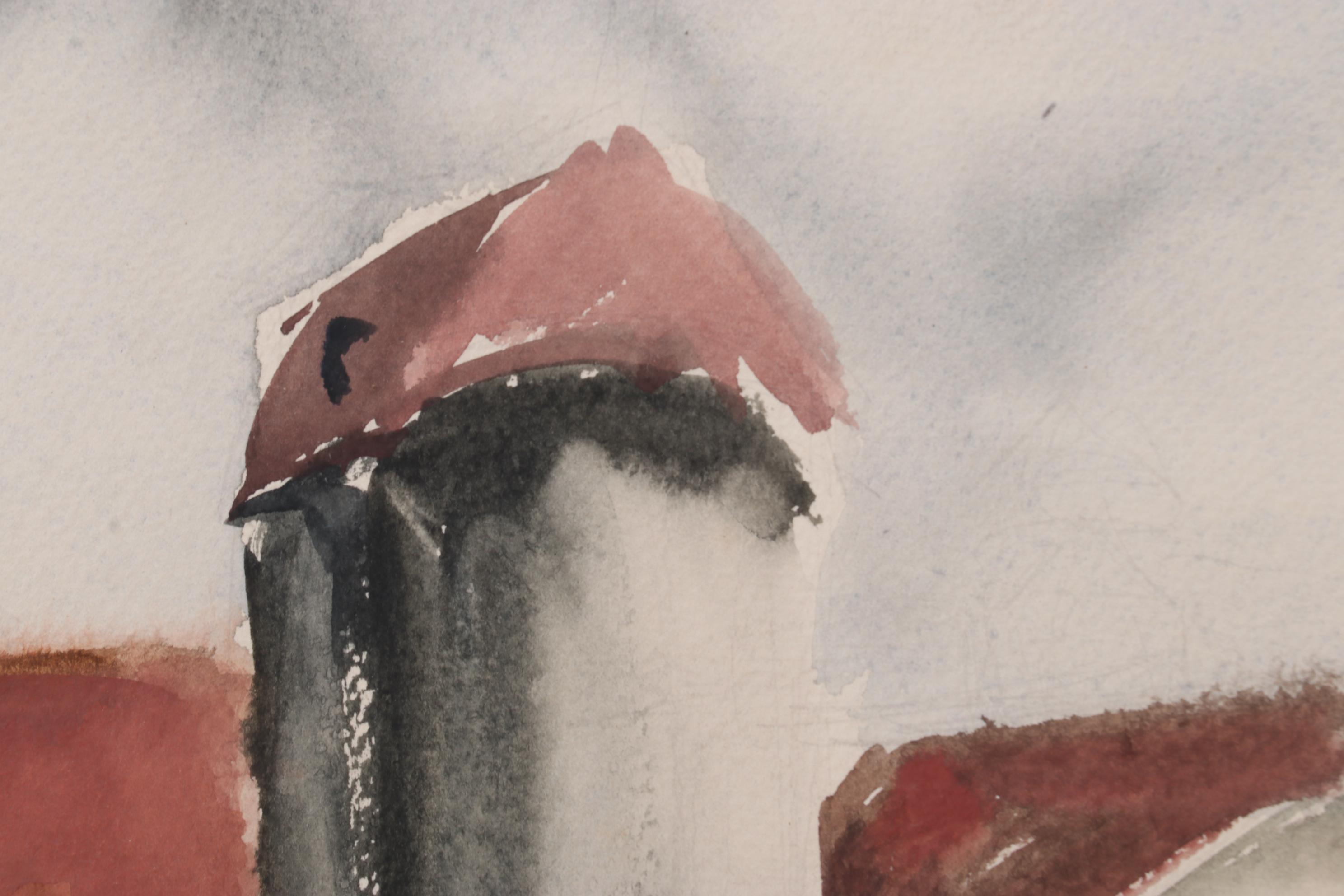 Emerson Burkhart Watercolor Painting of Red-Roofed Barn, Mid-20th ...