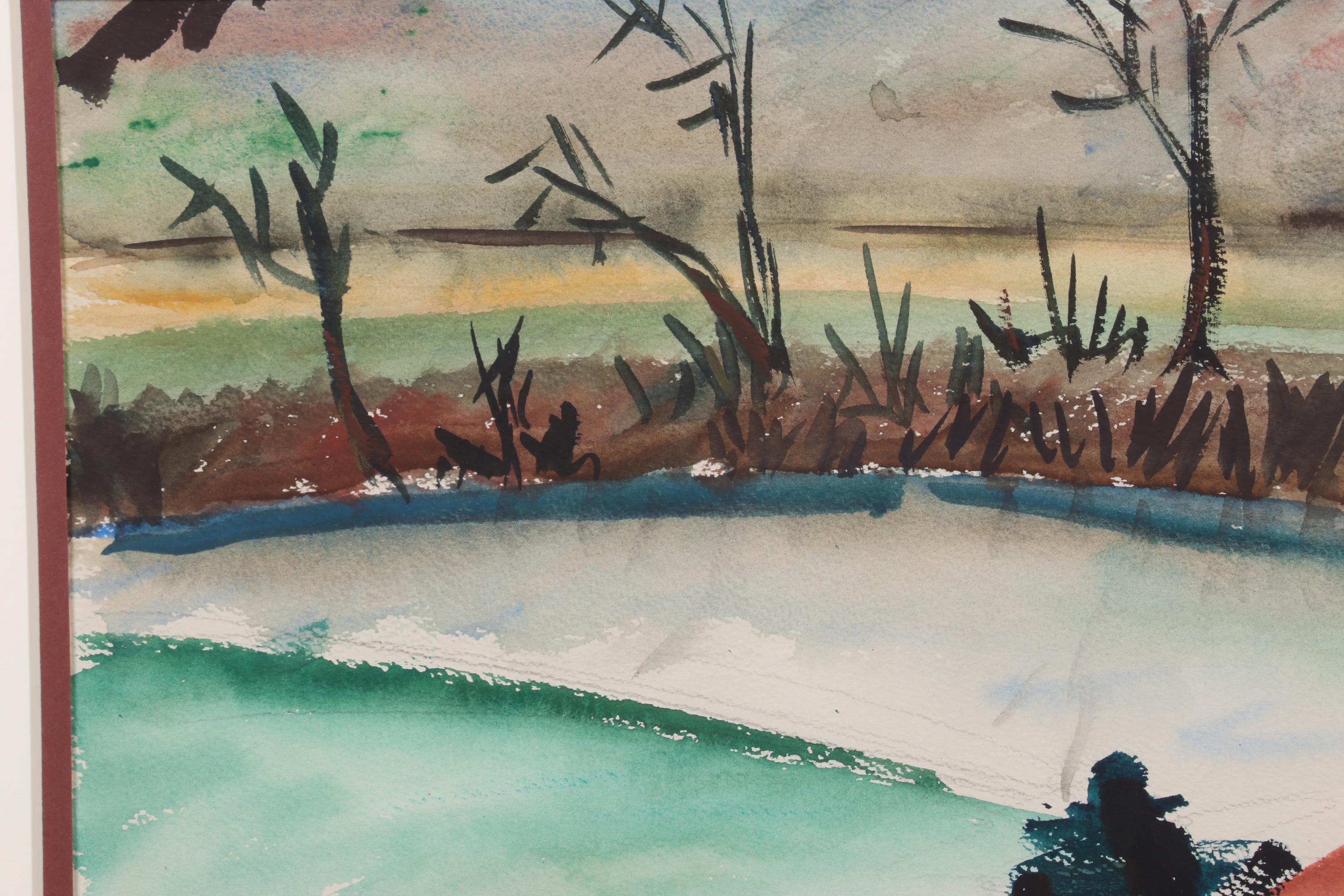 Emerson Burkhart Watercolor Painting of Rural Buildings, Mid-20th ...