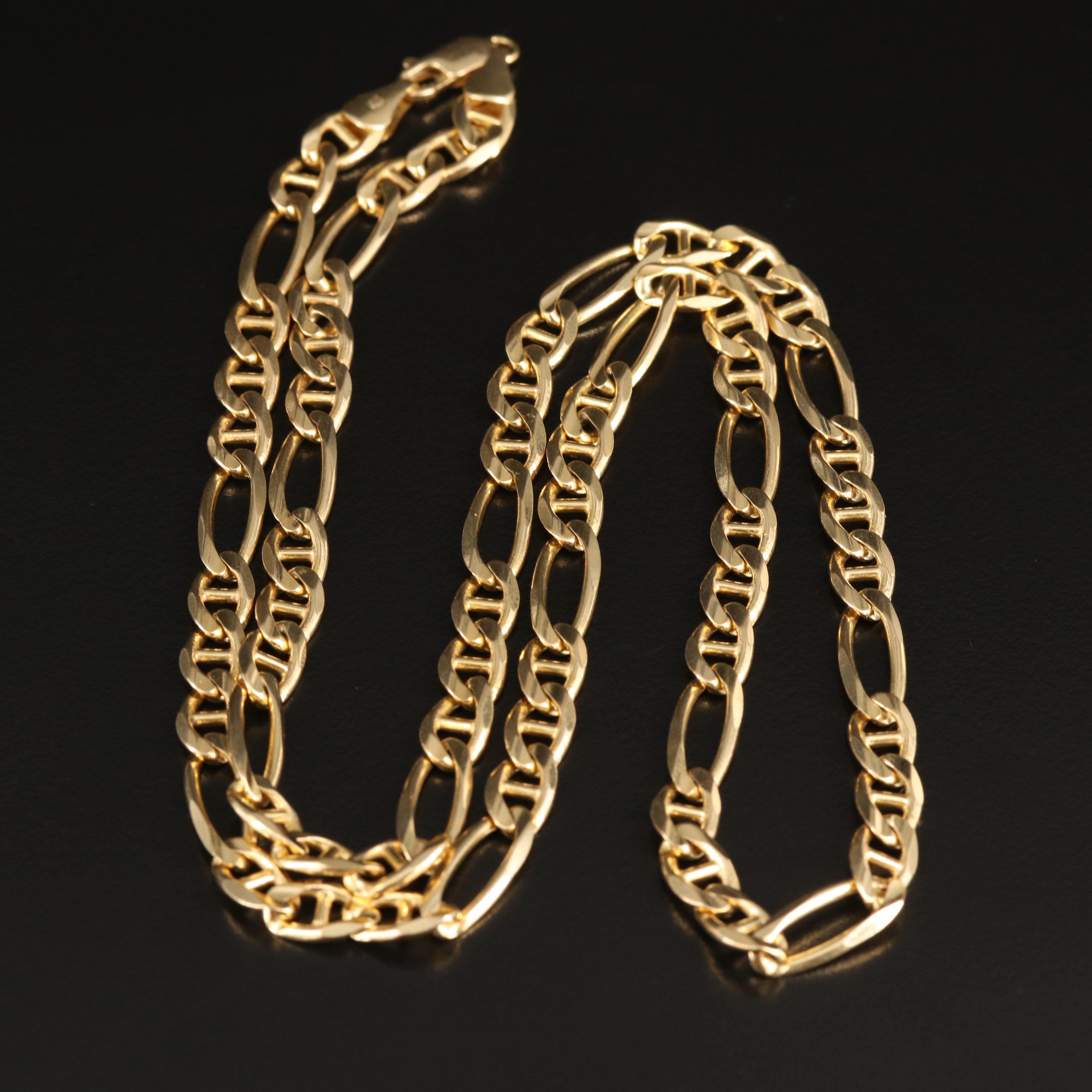 Italian 14K Mariner Figaro Chain Necklace | EBTH