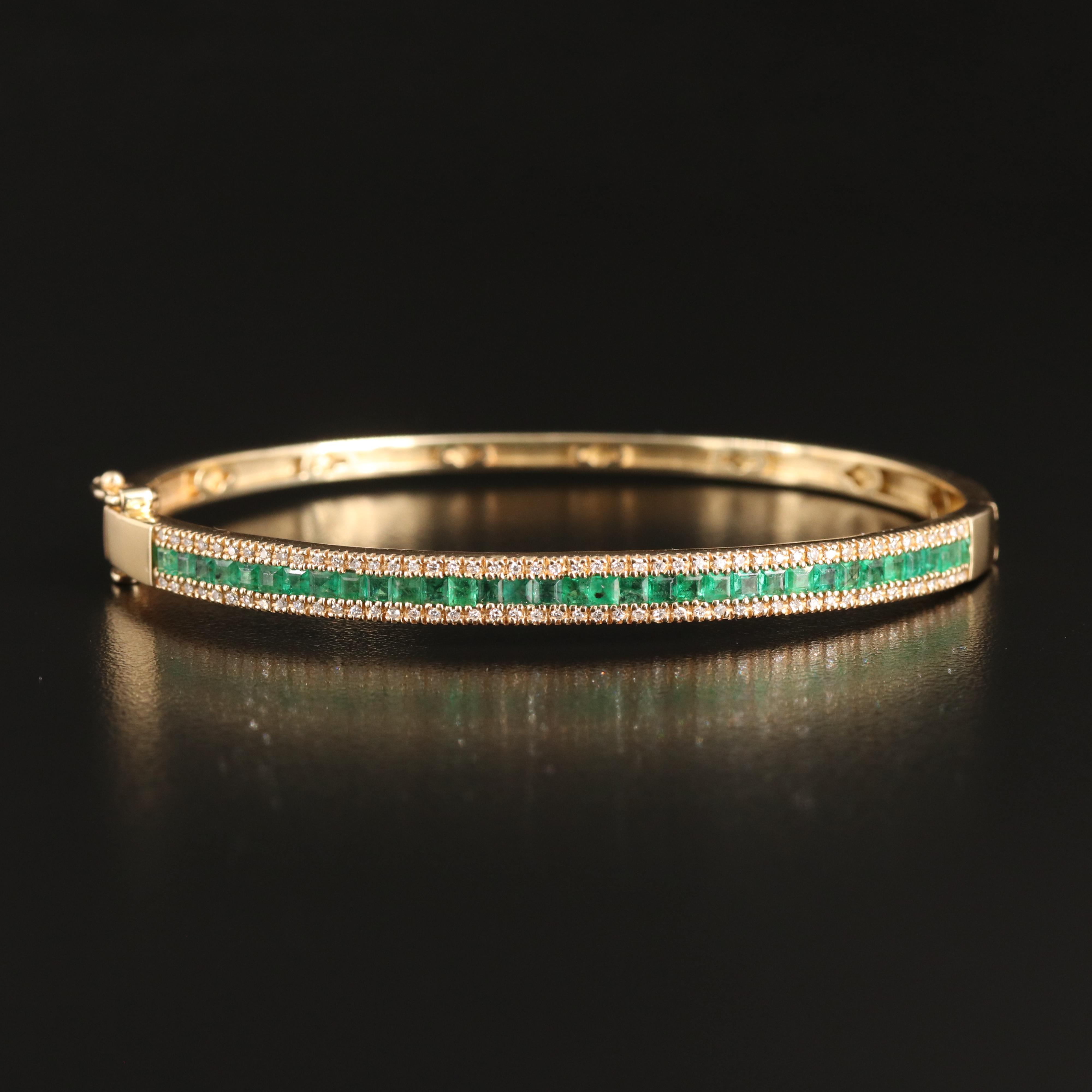 EFFY 14K Emerald and Diamond Hinged Bangle | EBTH