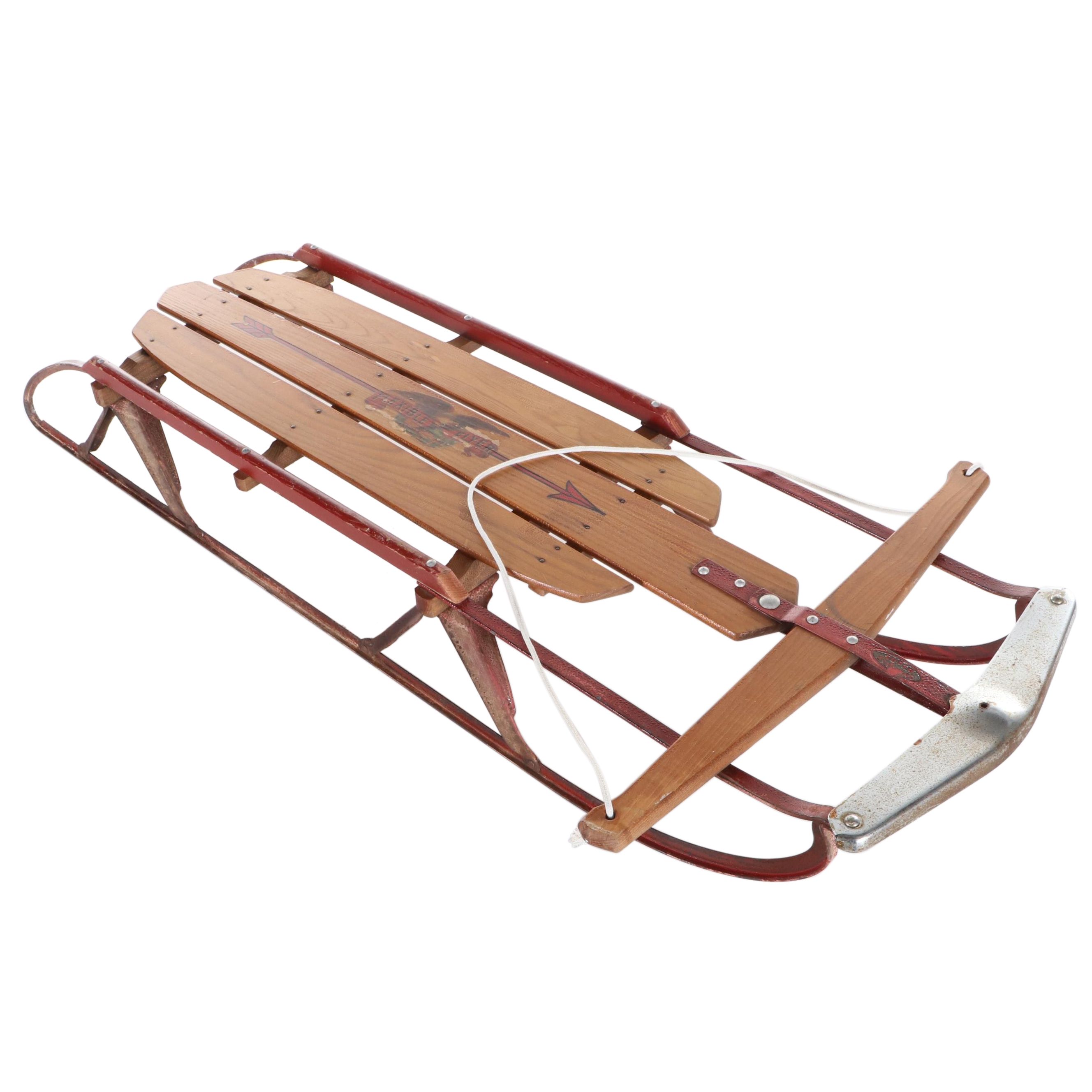 Three Vintage Sleds Including Flexible Fliyer Racer Wood and Metal Sled ...