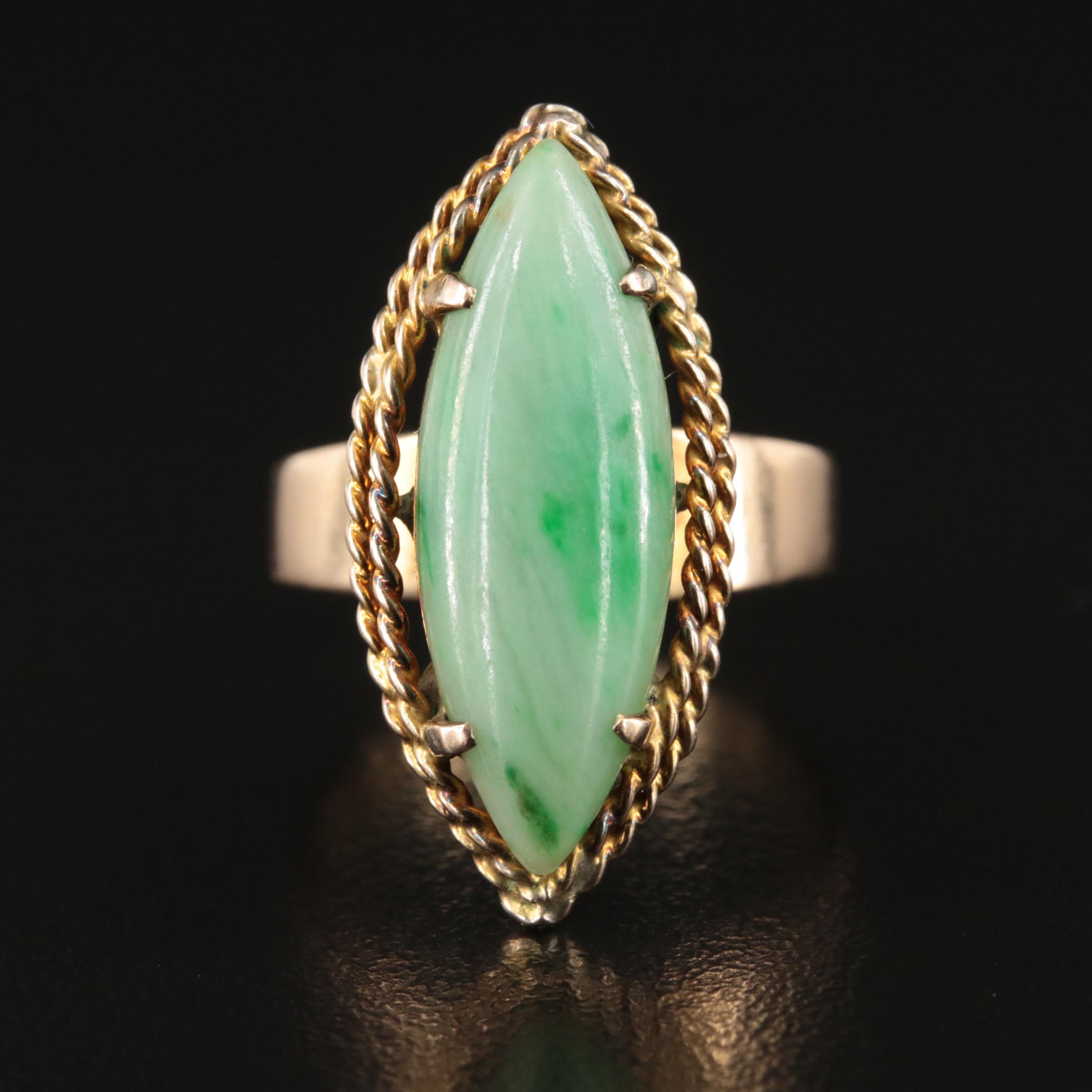 Vintage 10K Jadeite Navette Ring | EBTH