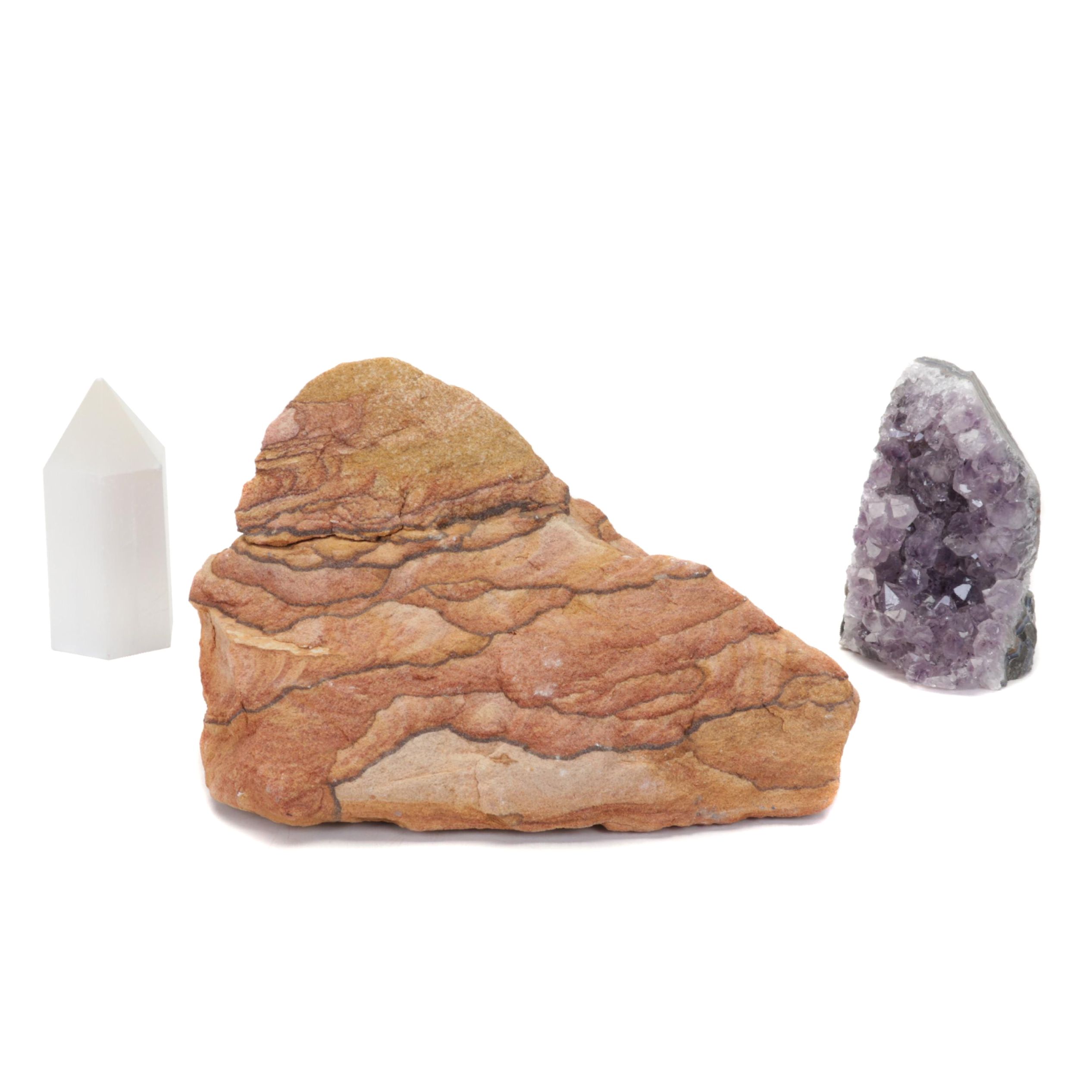 Amethyst Cathedral Geode Segment, Quartz Crystal Point and Sandstone ...