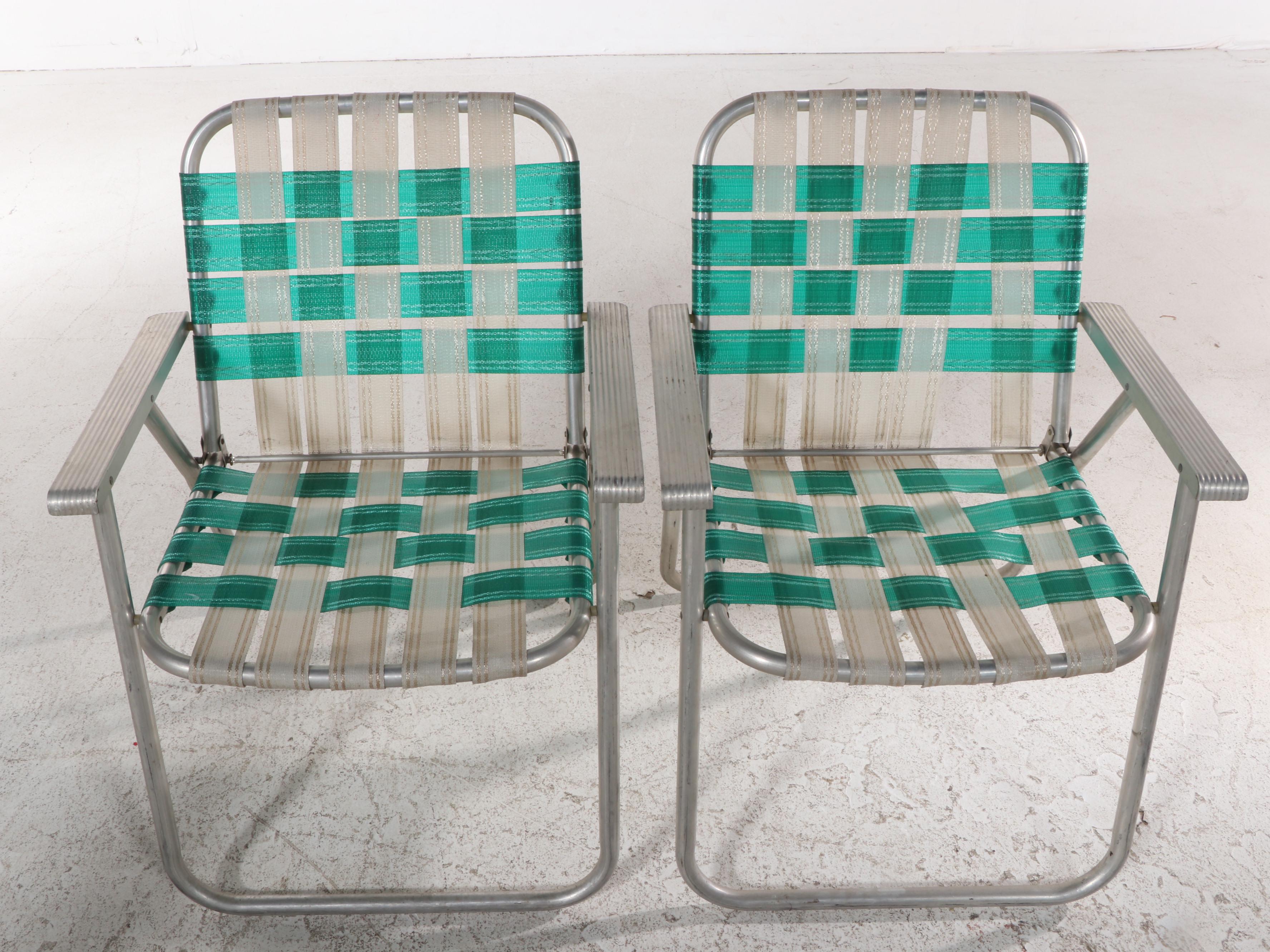 Five Aluminum Framed Folding Webbed Lawn Chairs, Late 20th Century | EBTH
