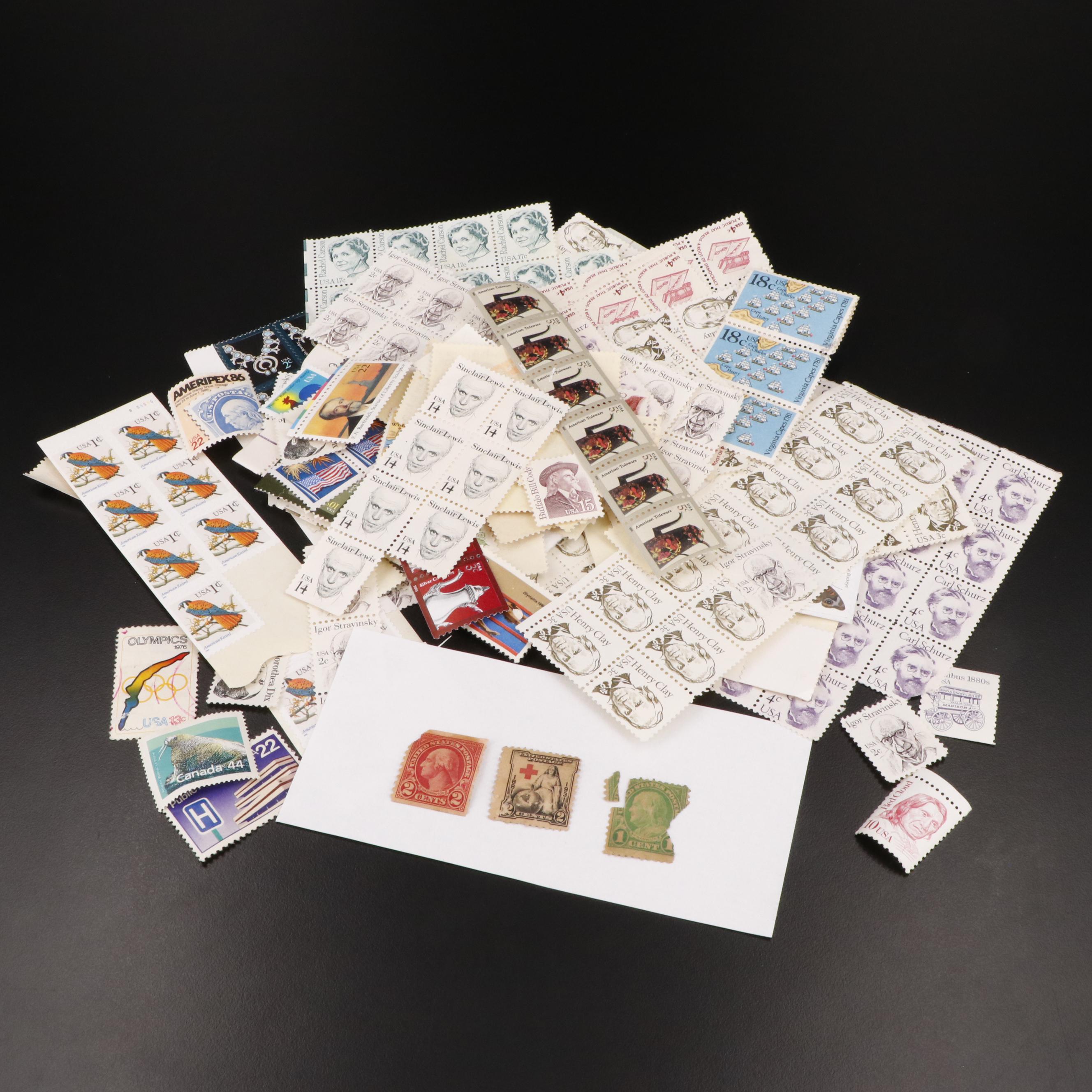 Small Stamp Collection Including Early Franklin and Washington Stamps ...