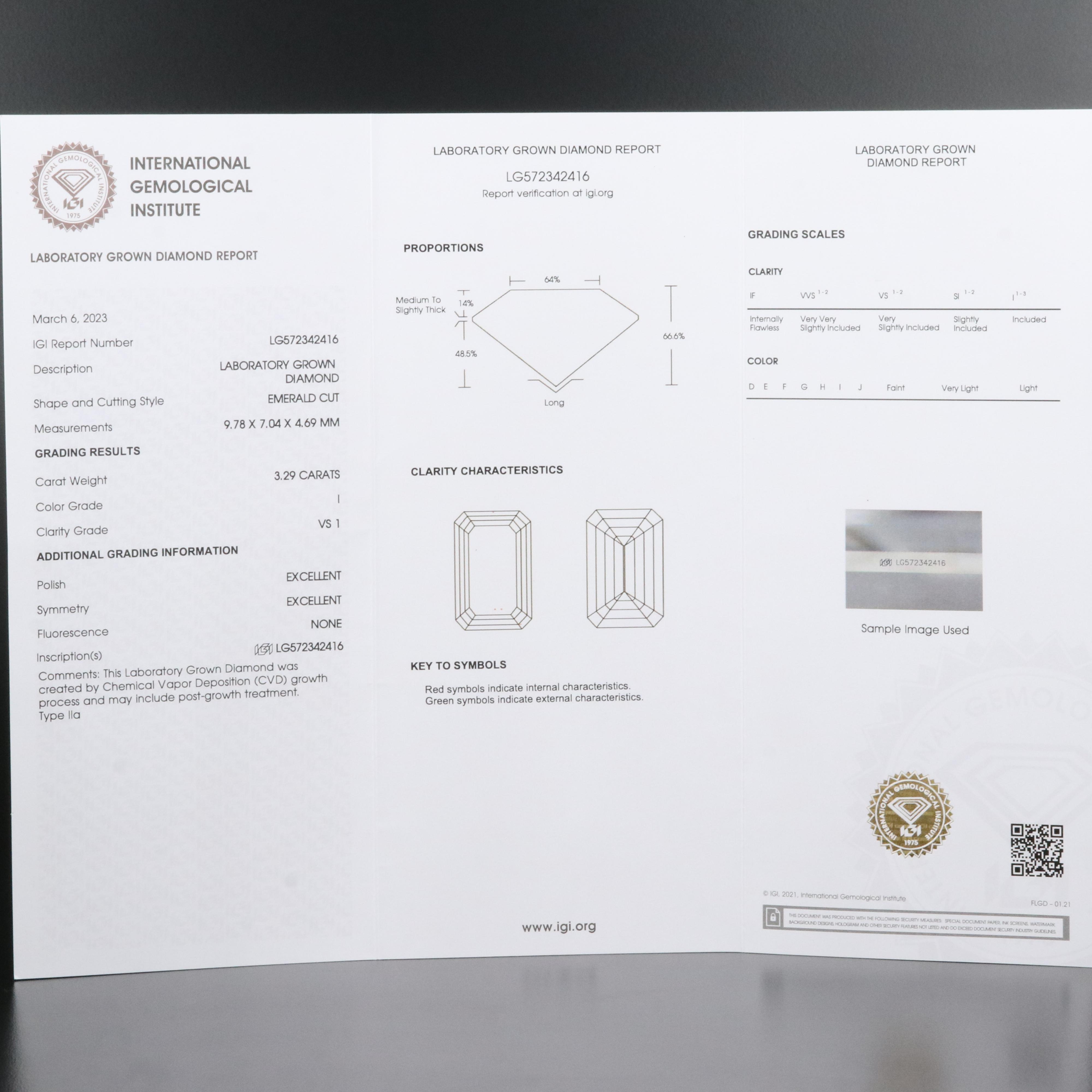 Loose 3.29 CT Lab Grown Diamond with IGI Report | EBTH