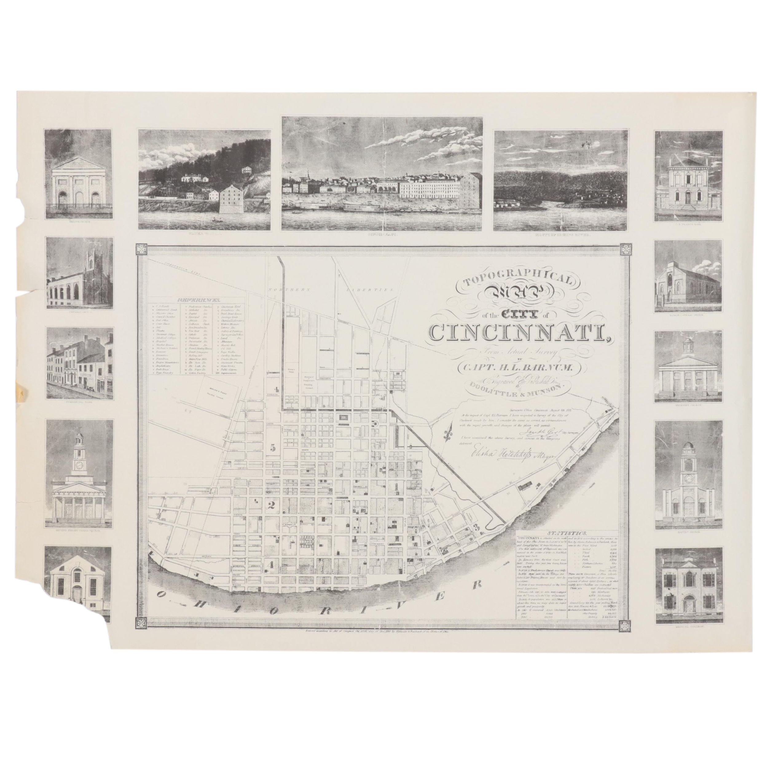 Lithograph Reproduction "Topographical Map of the City of Cincinnati ...