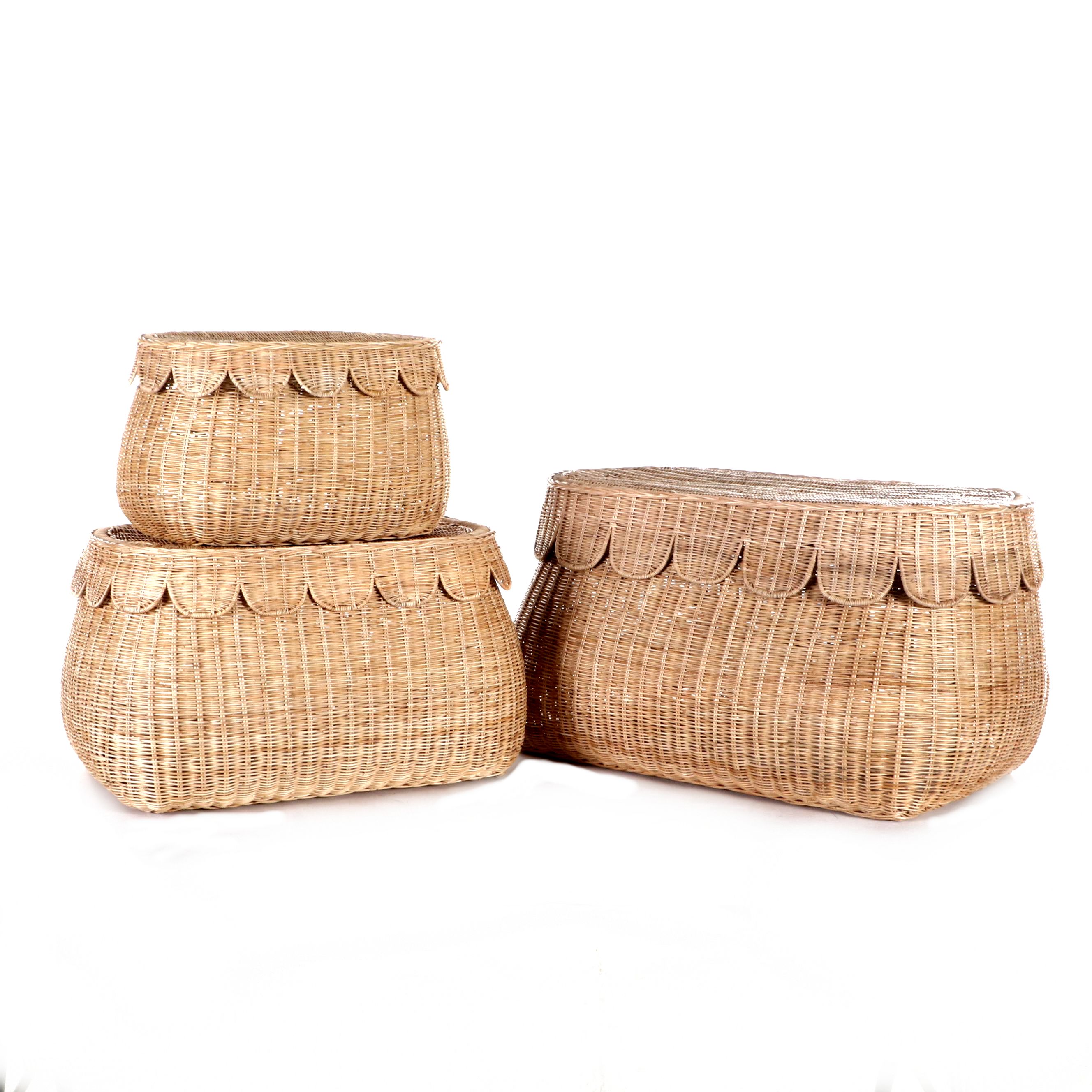 Serena & Lily Rattan Scallop Edge Lidded Baskets | EBTH