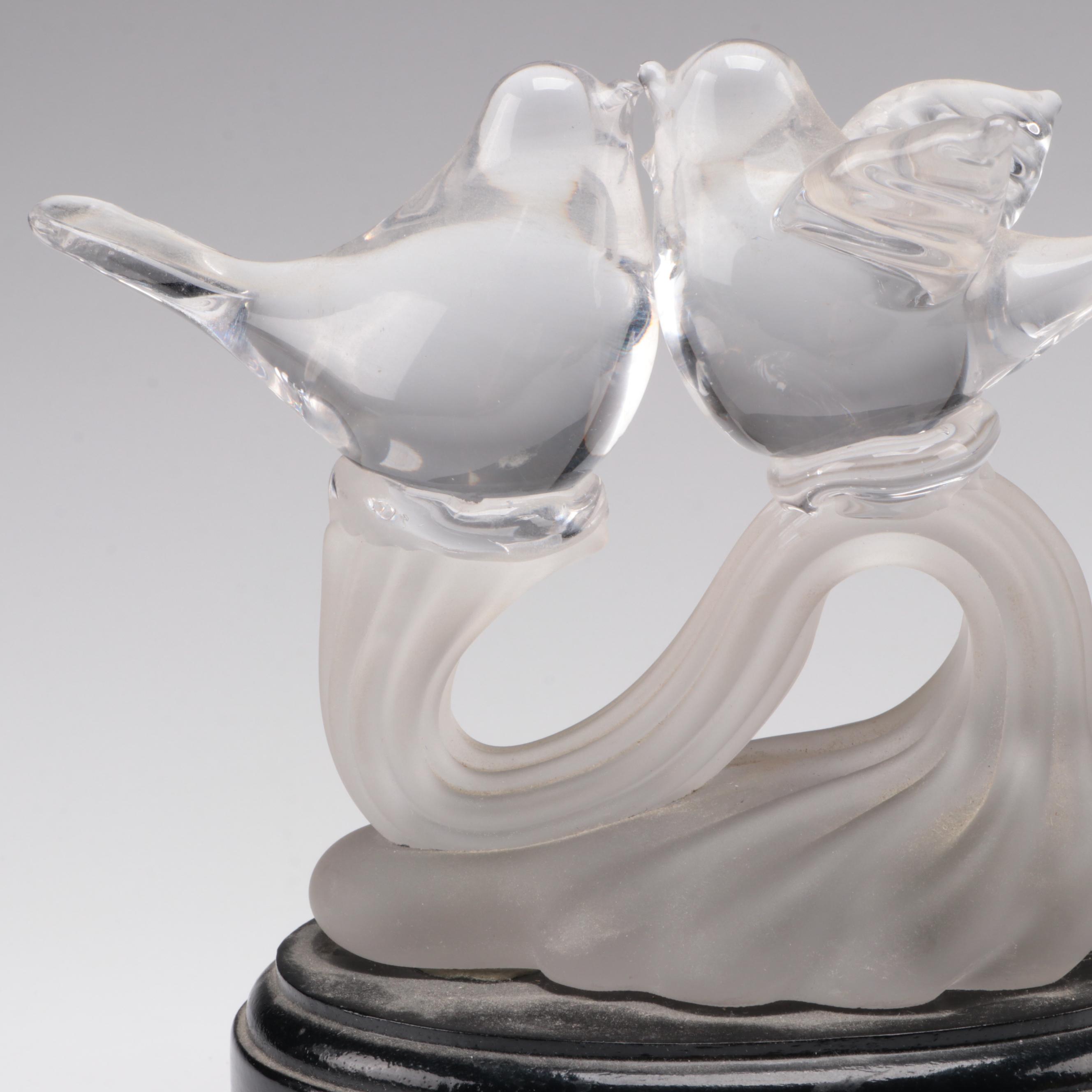 Love Birds Glass on Wooden Base Accent Lamp Base | EBTH