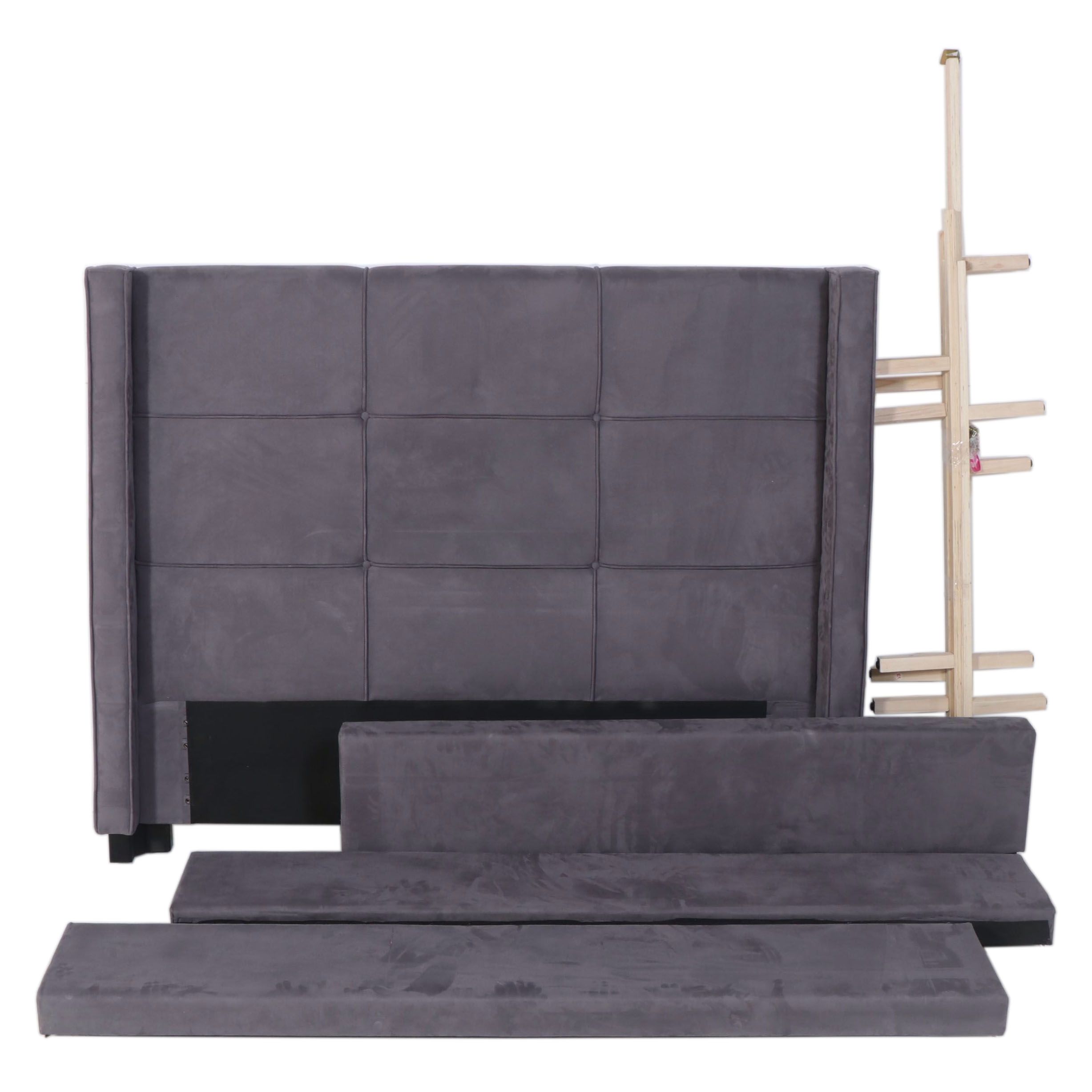 Faux Suede-Upholstered King Size Bed Frame | EBTH