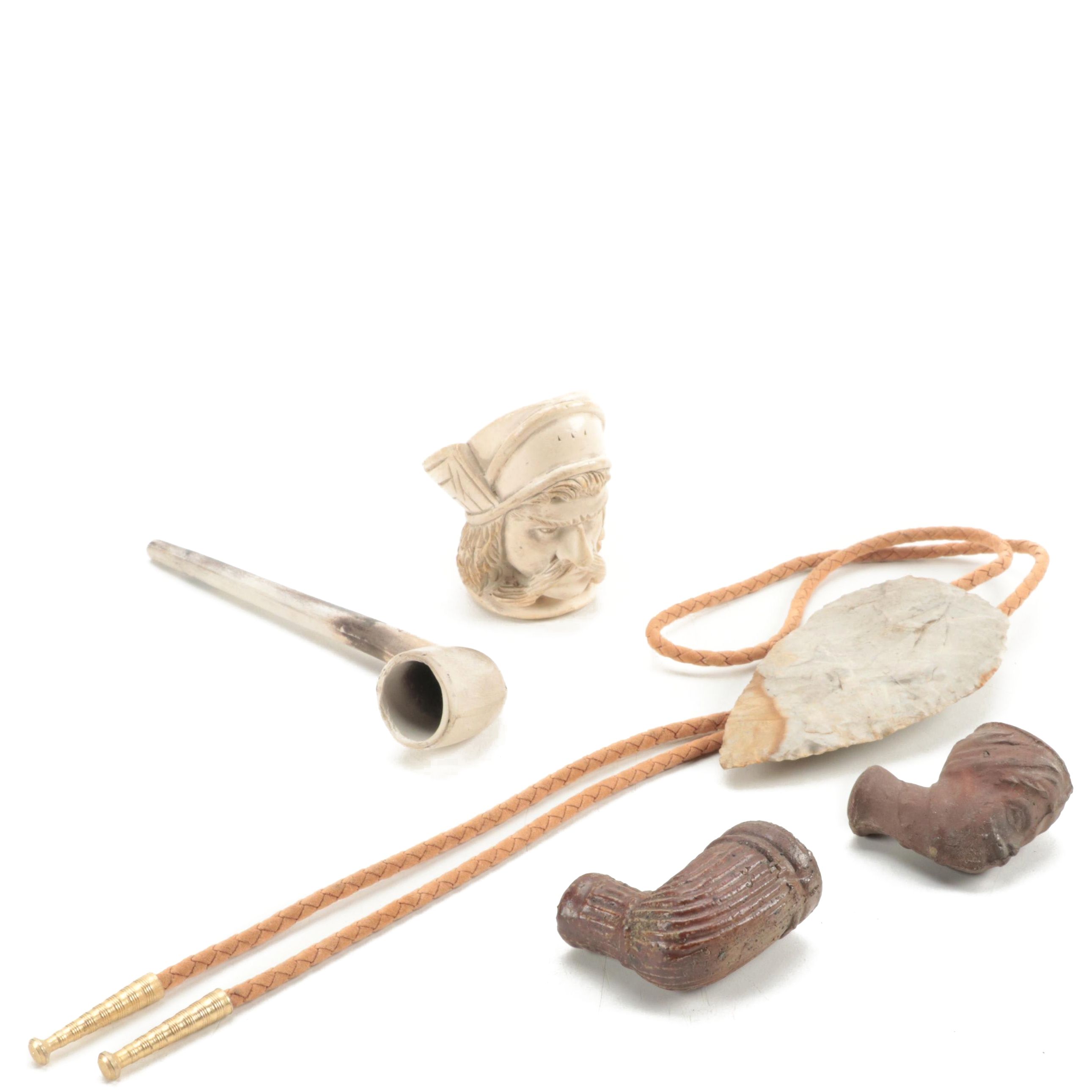 Earthenware, Wood and Meerschaum Pipe Bowls, Pipes with Arrowhead Bolo ...