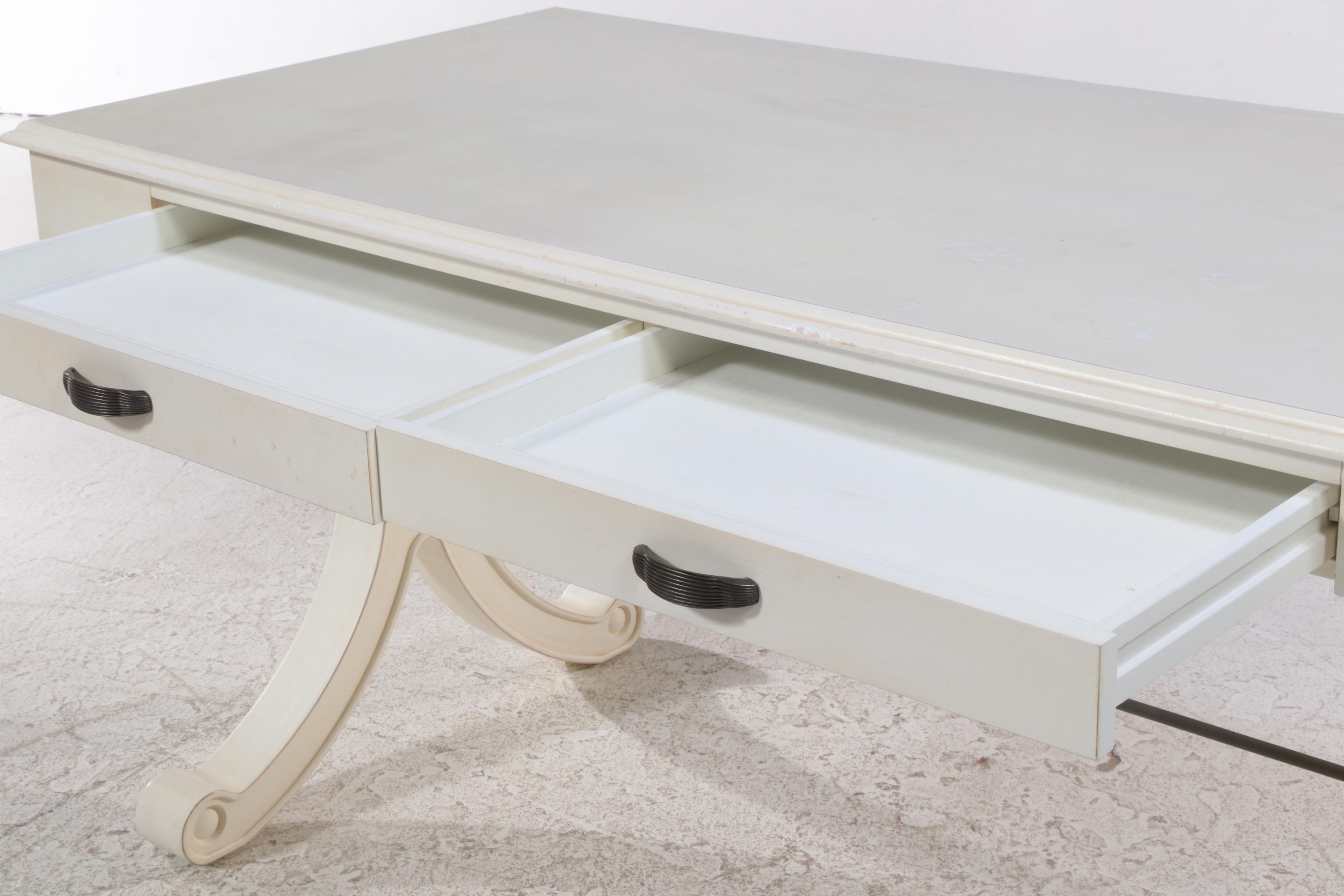 Contemporary White Painted Wood Two-Drawer Desk | EBTH