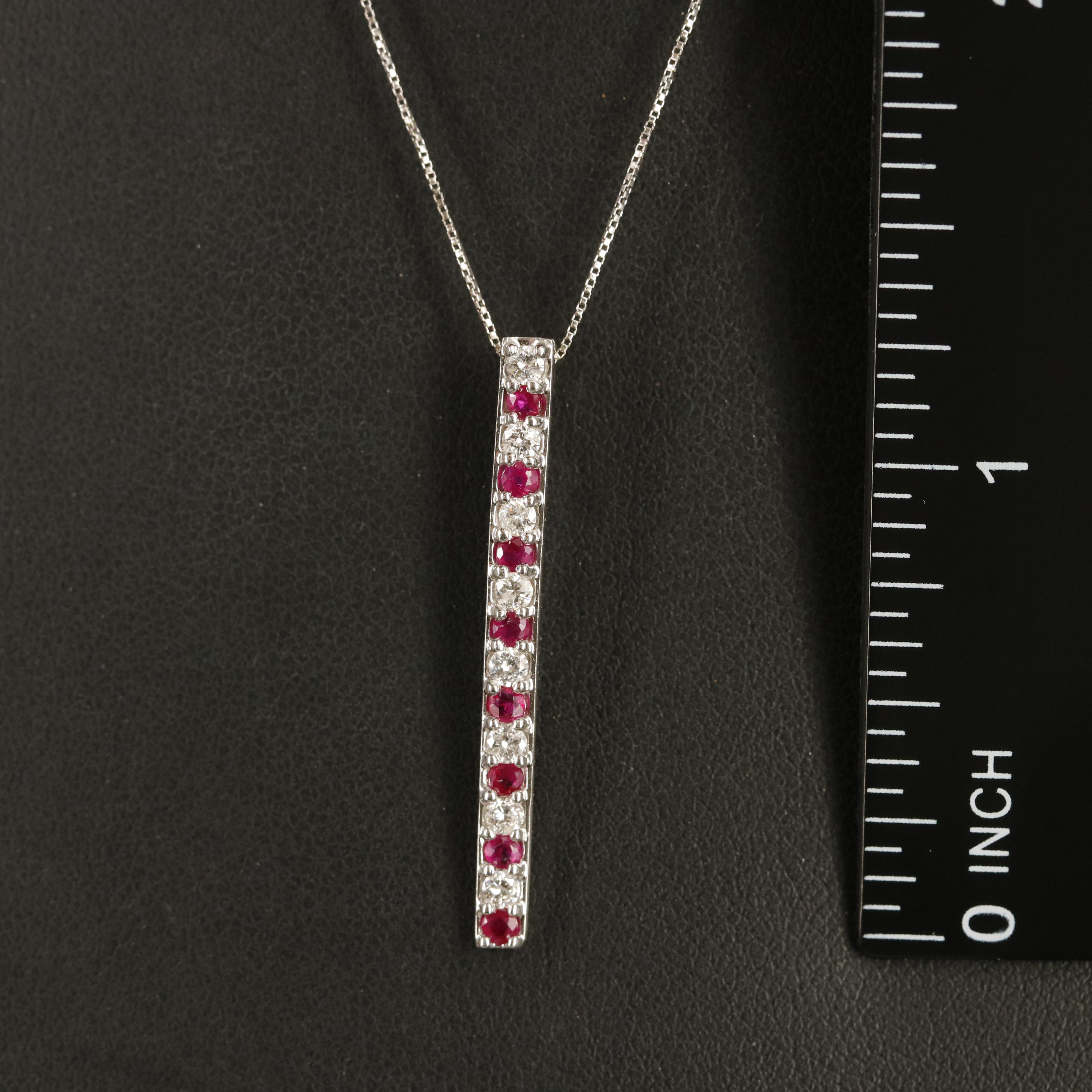 14K Ruby and Diamond Bar Pendant on Italian 14K Box Chain | EBTH
