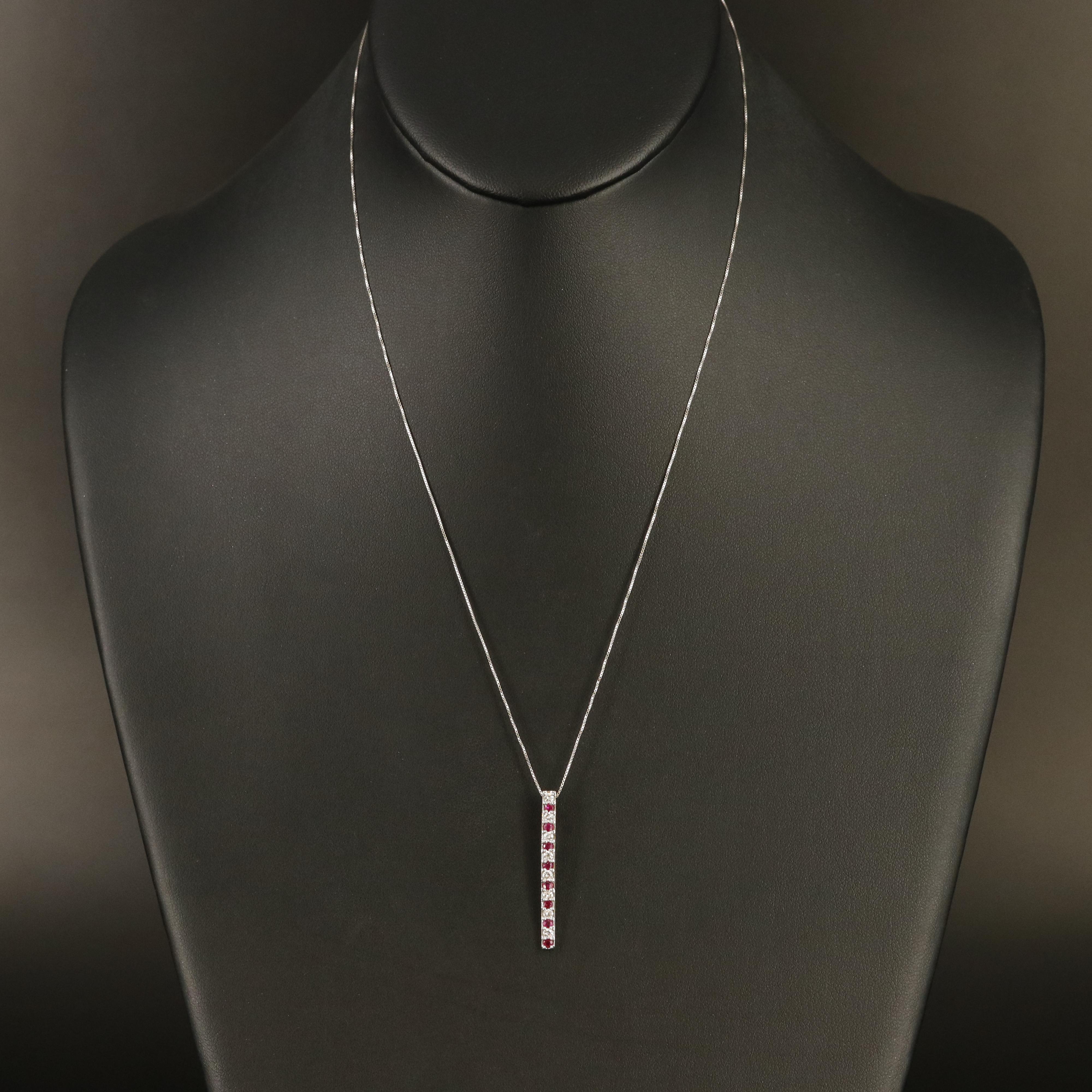 14K Ruby and Diamond Bar Pendant on Italian 14K Box Chain | EBTH