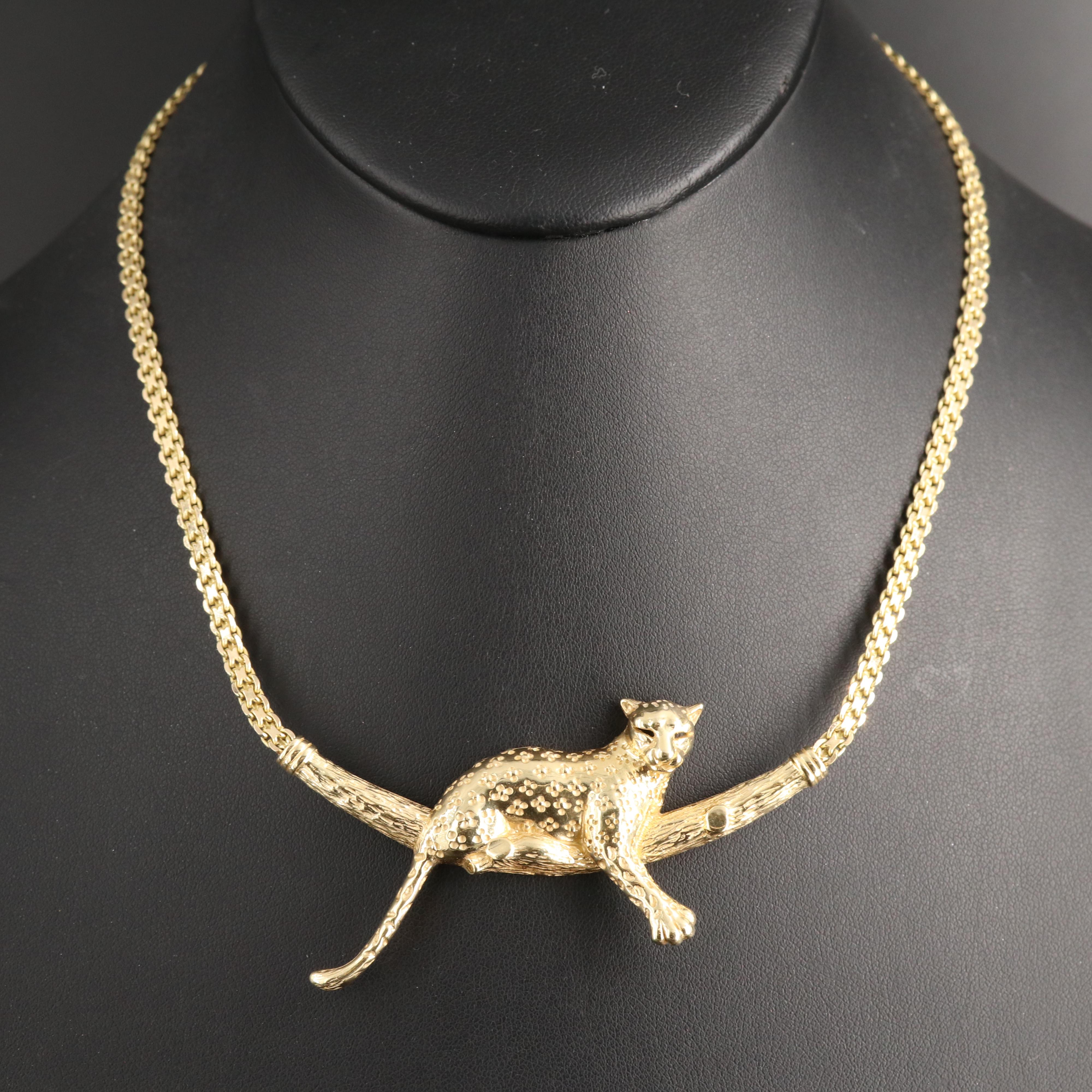 14K Lounging Leopard Necklace | EBTH