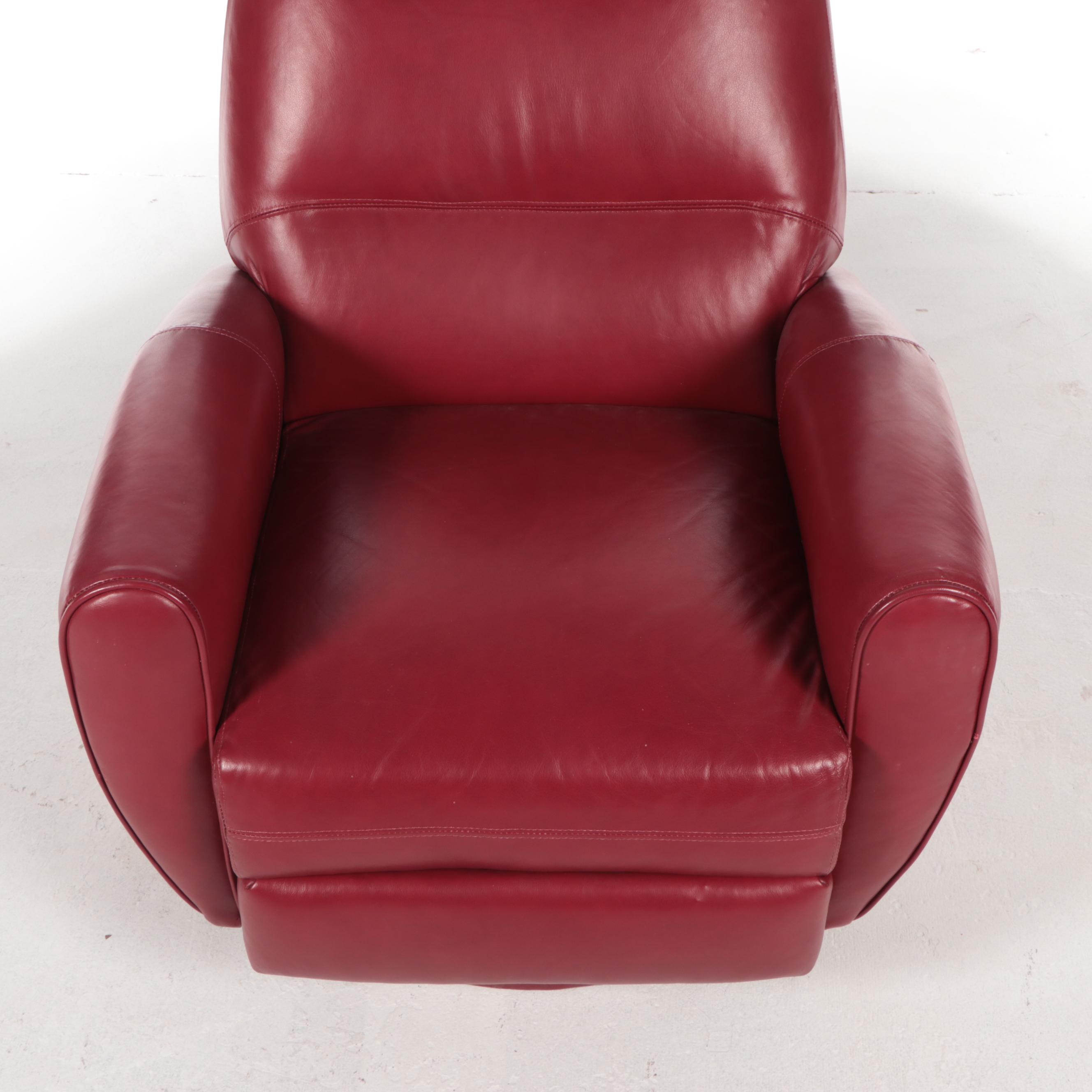 BarcaLounger Modernist Style Red Leather Swivel-Recliner | EBTH