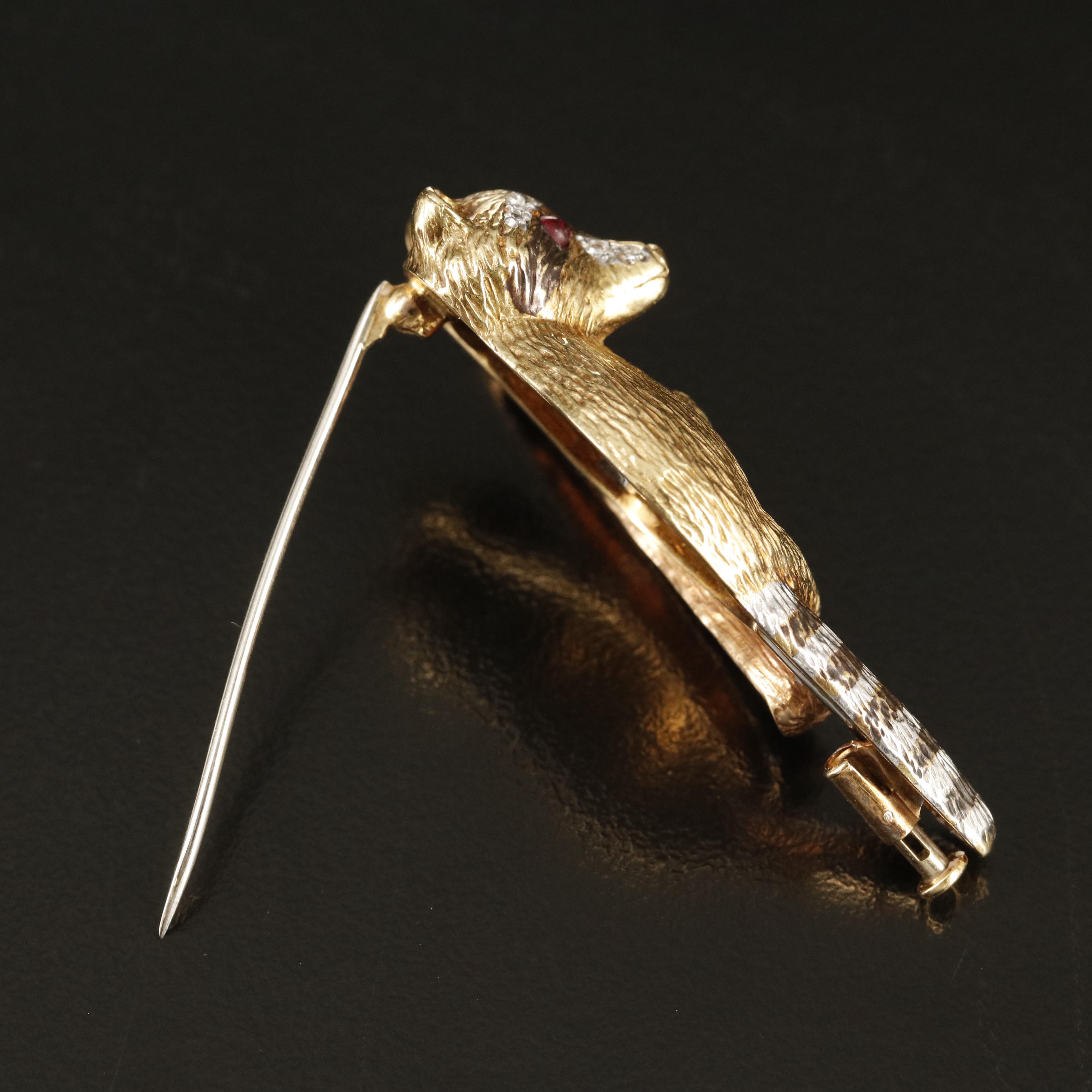 18K Ruby and Diamond Raccoon Brooch | EBTH