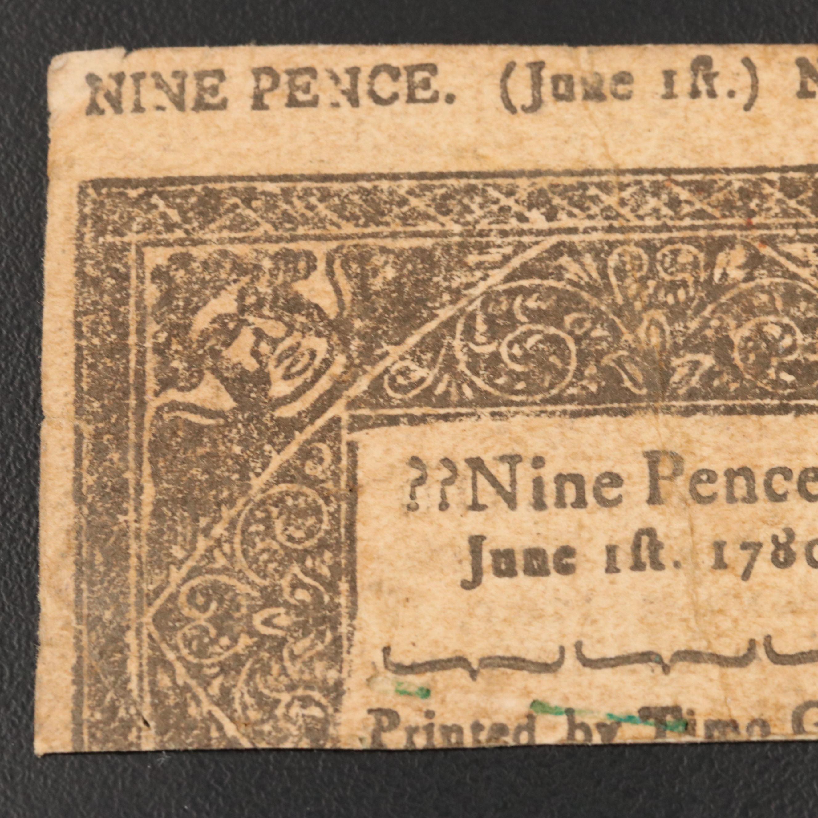 1780 Connecticut Nine Pence Colonial Currency Note | EBTH