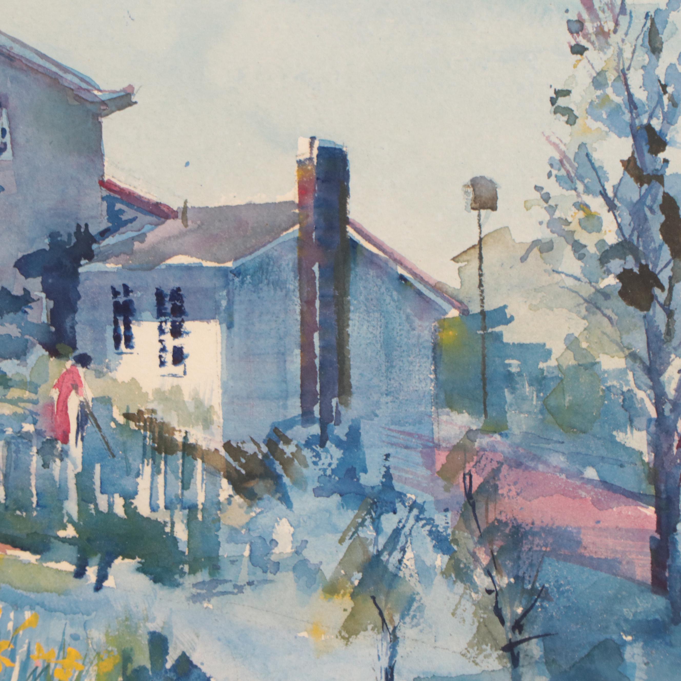 John Imhoff Watercolor Painting of Suburban Scene | EBTH