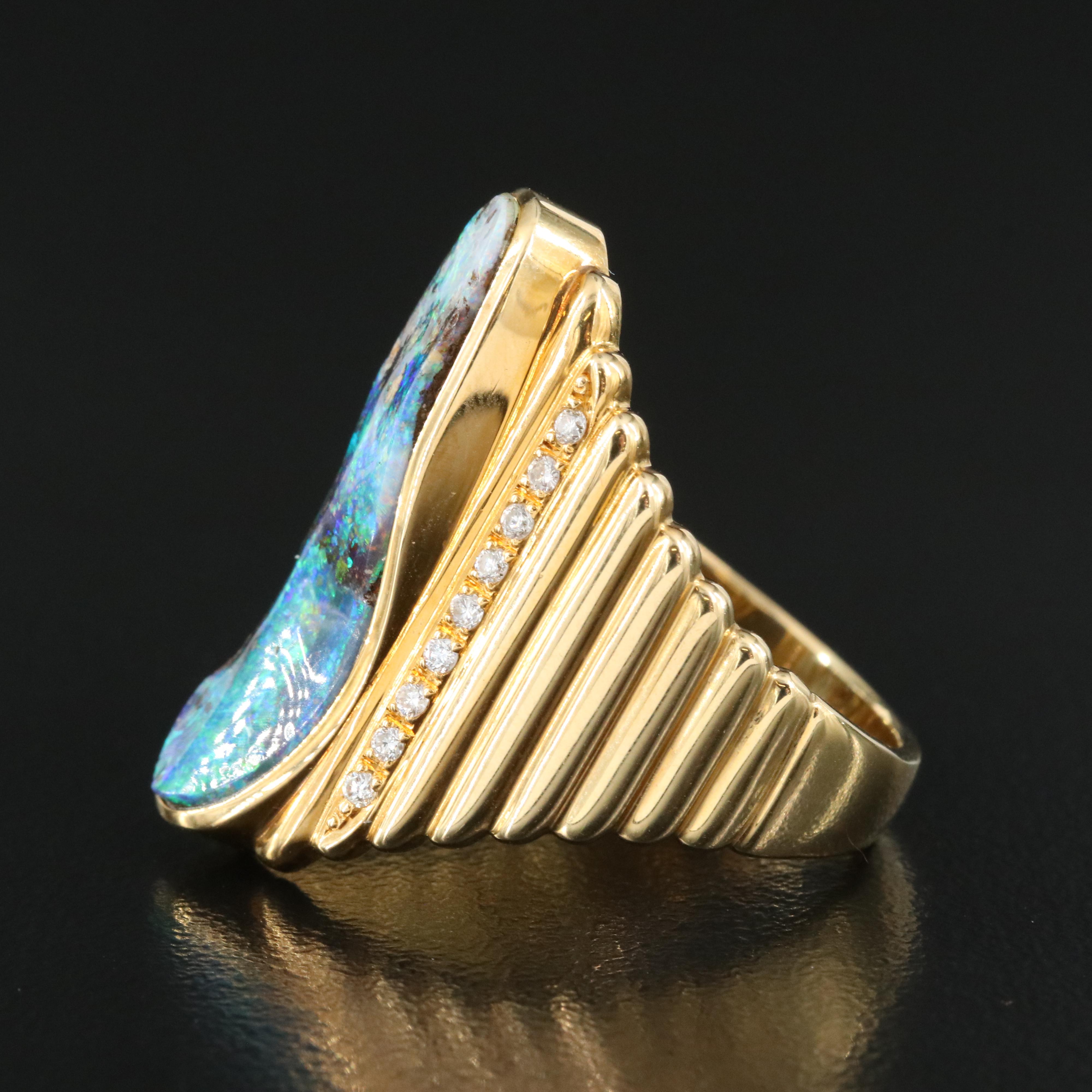 18K Boulder Opal and Diamond Ring | EBTH