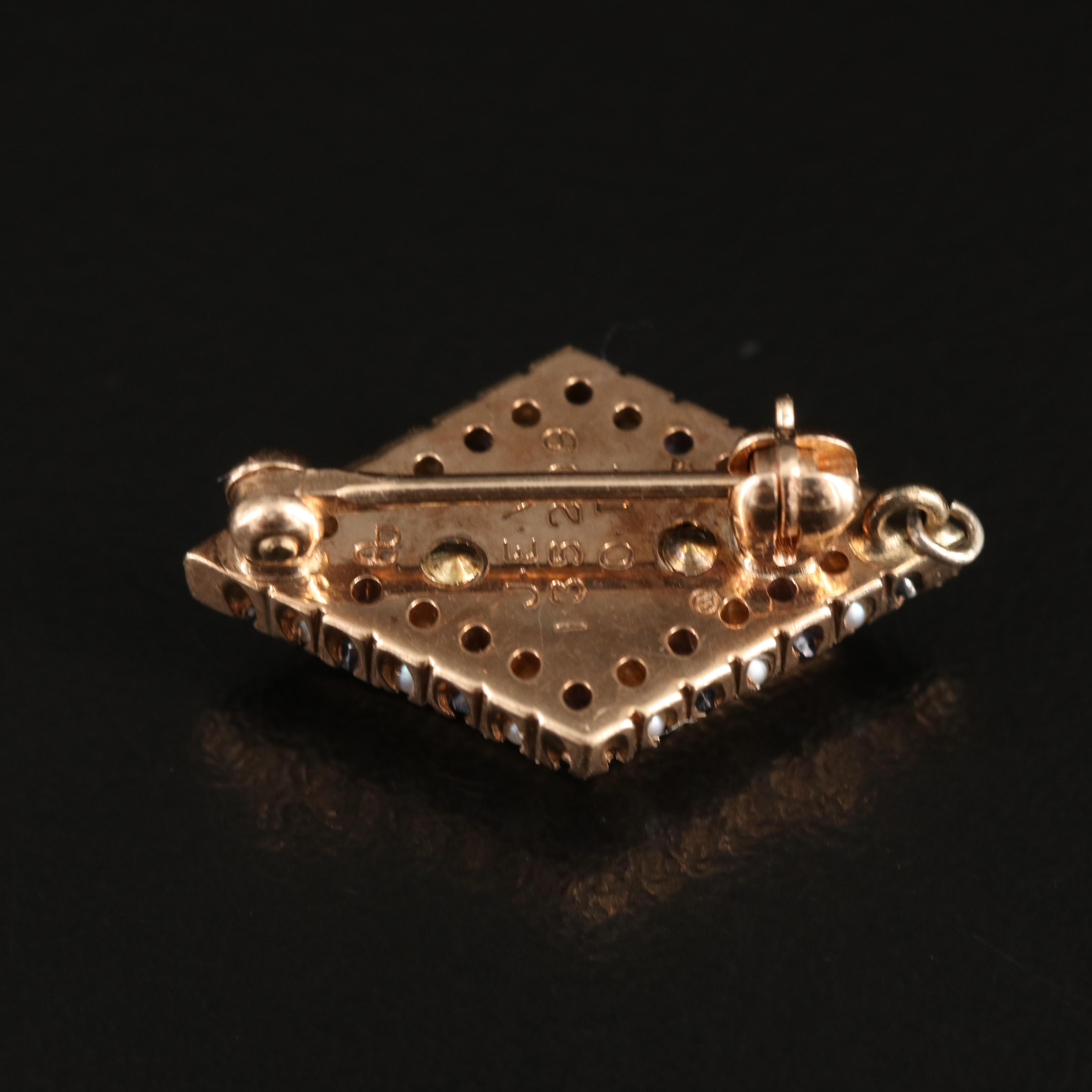 10K Sigma Alpha Epsilon Fraternity Sapphire, Seed Pearl and Enamel Pin ...