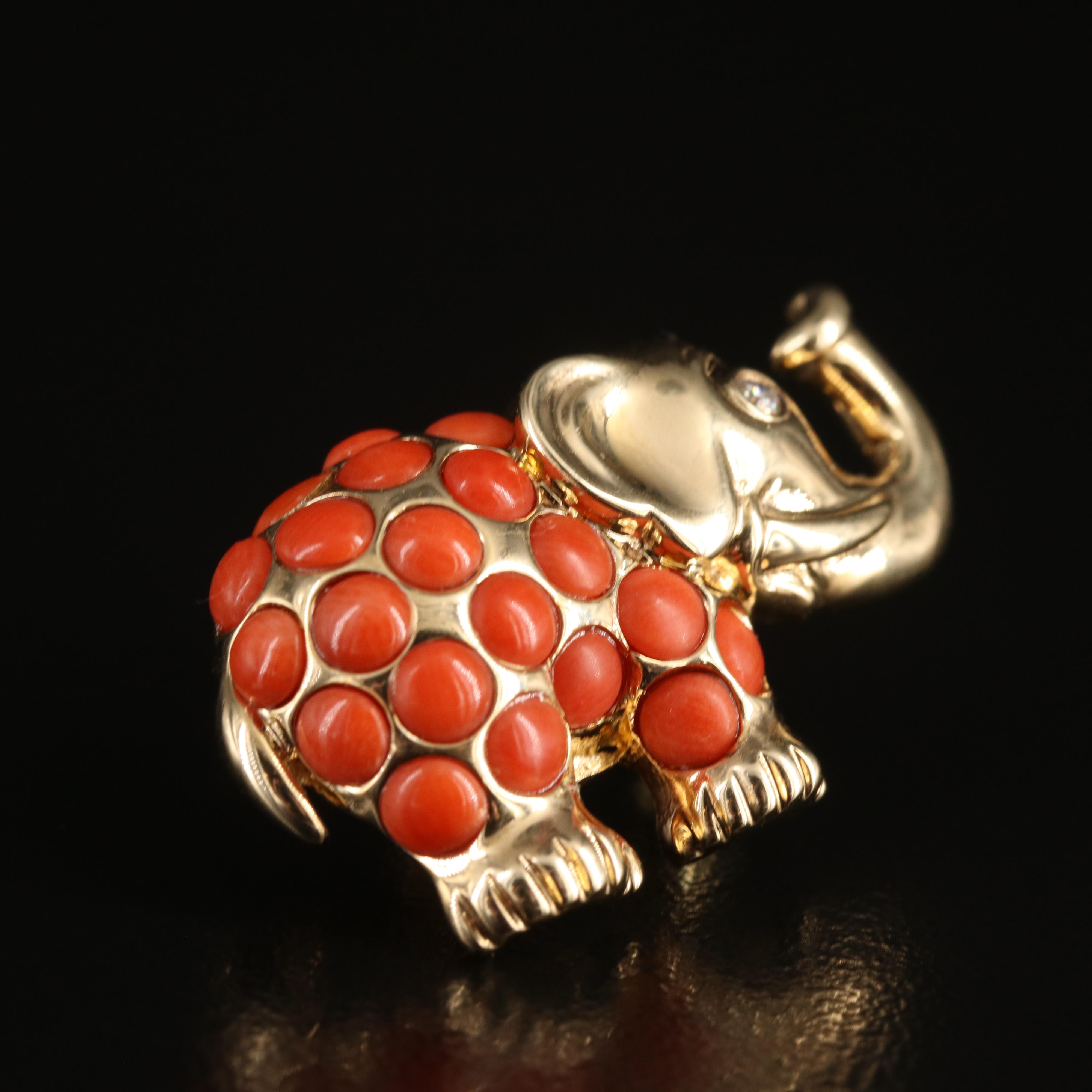 Le Vian 14K Coral and Diamond Elephant Converter Brooch | EBTH