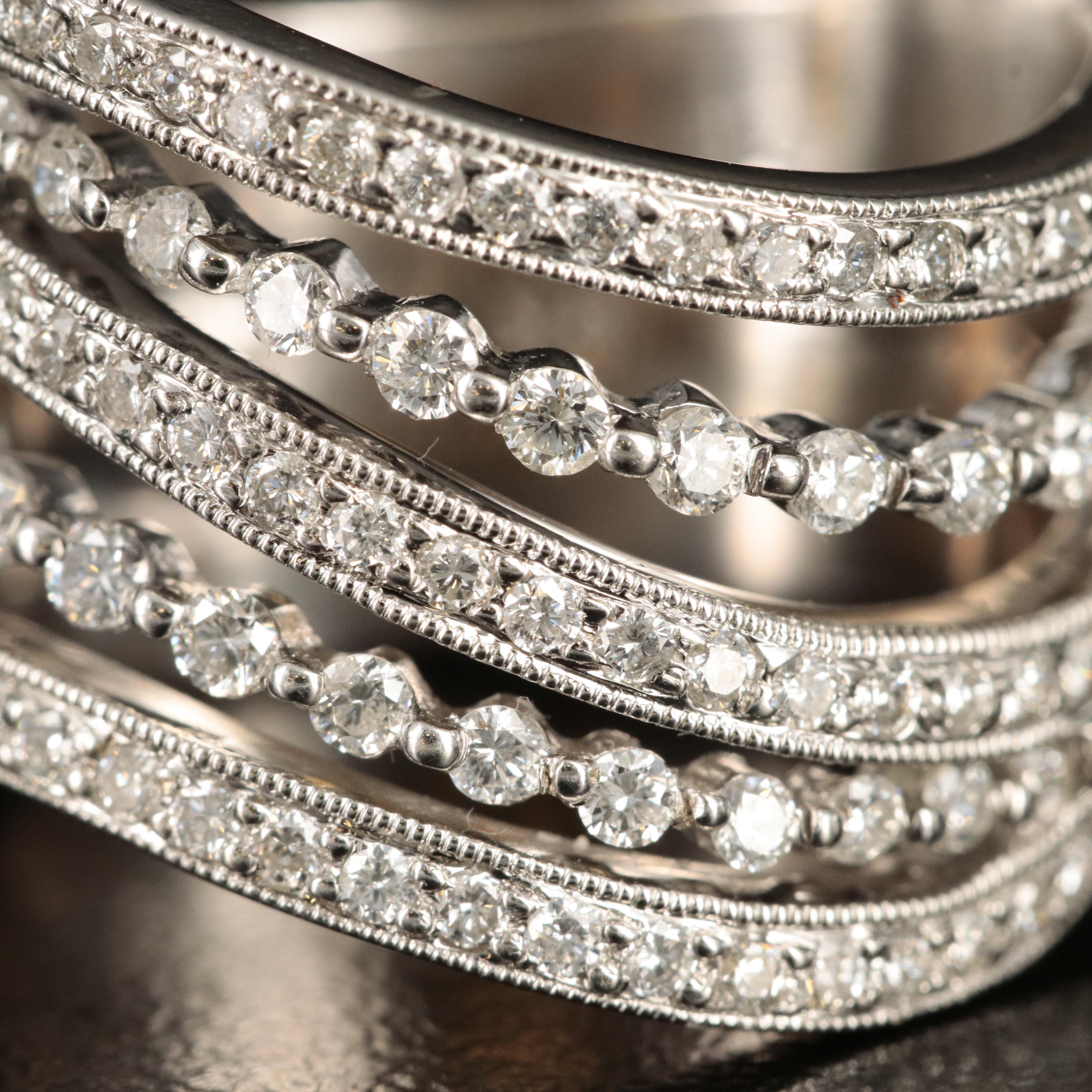 18K 0.86 CTW Diamond Multi-Row Undulating Ring | EBTH