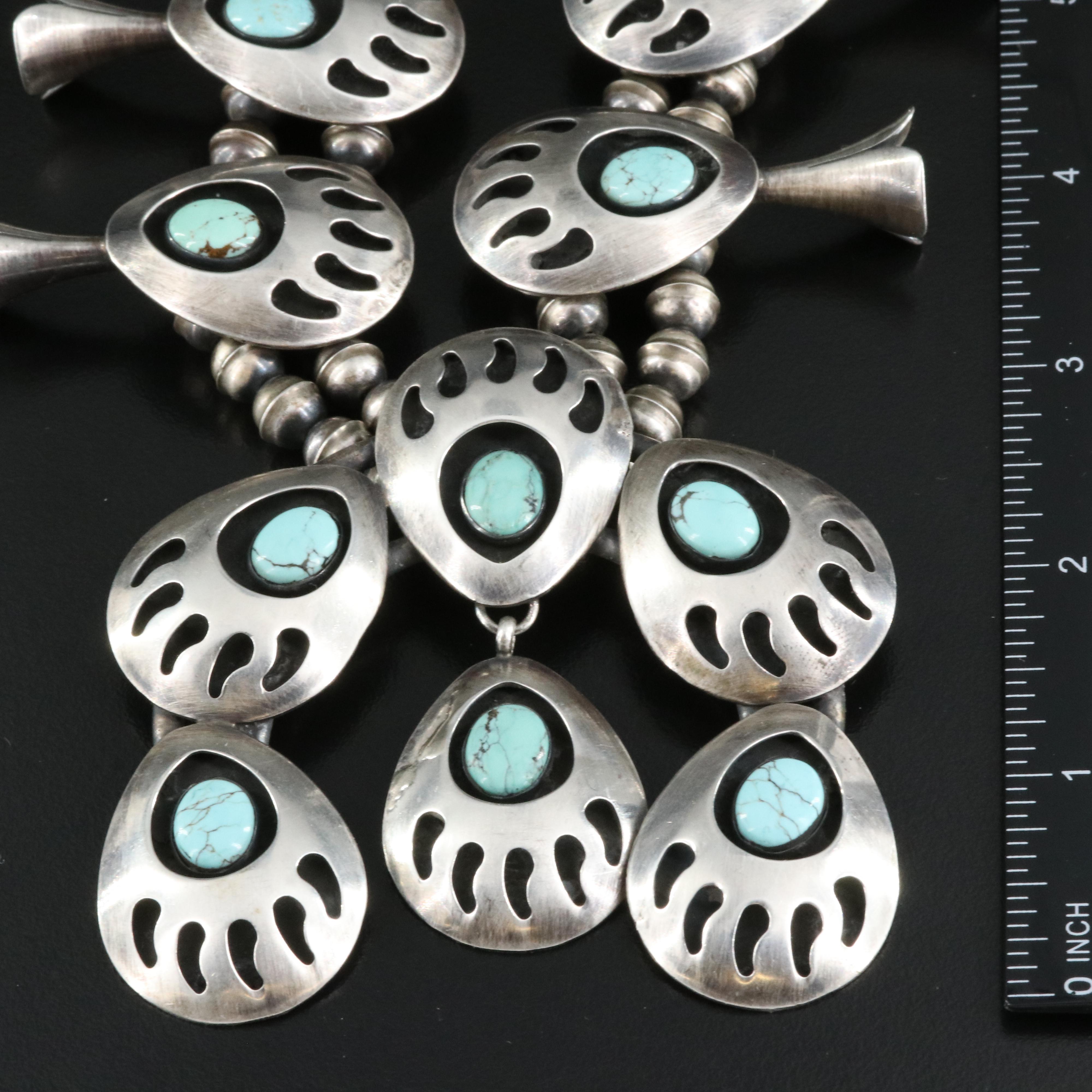 Ella Peter, Navajo Diné Sterling Turquoise Squash Blossom Necklace | EBTH
