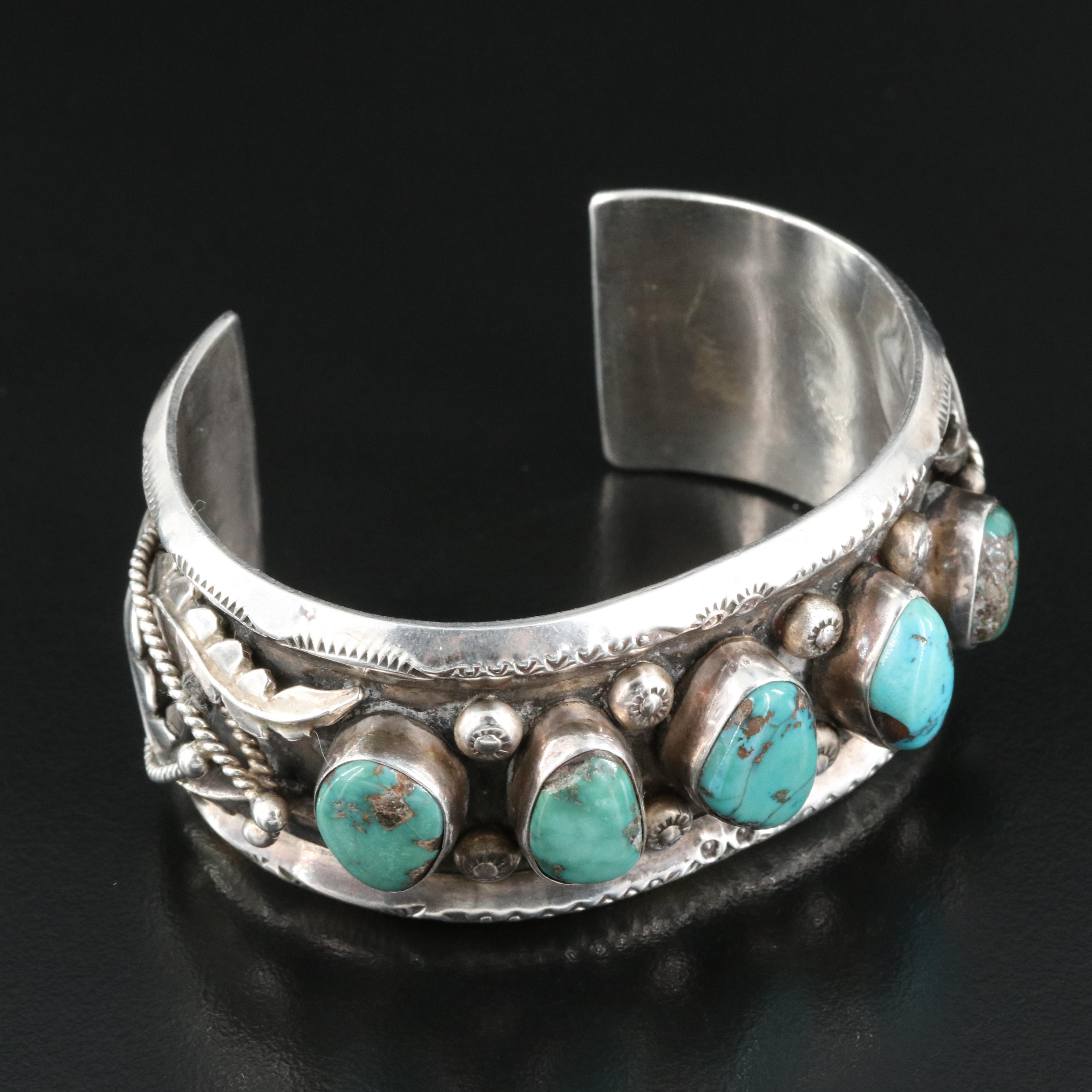 Southwestern Les Baker Sterling Turquoise Cuff | EBTH