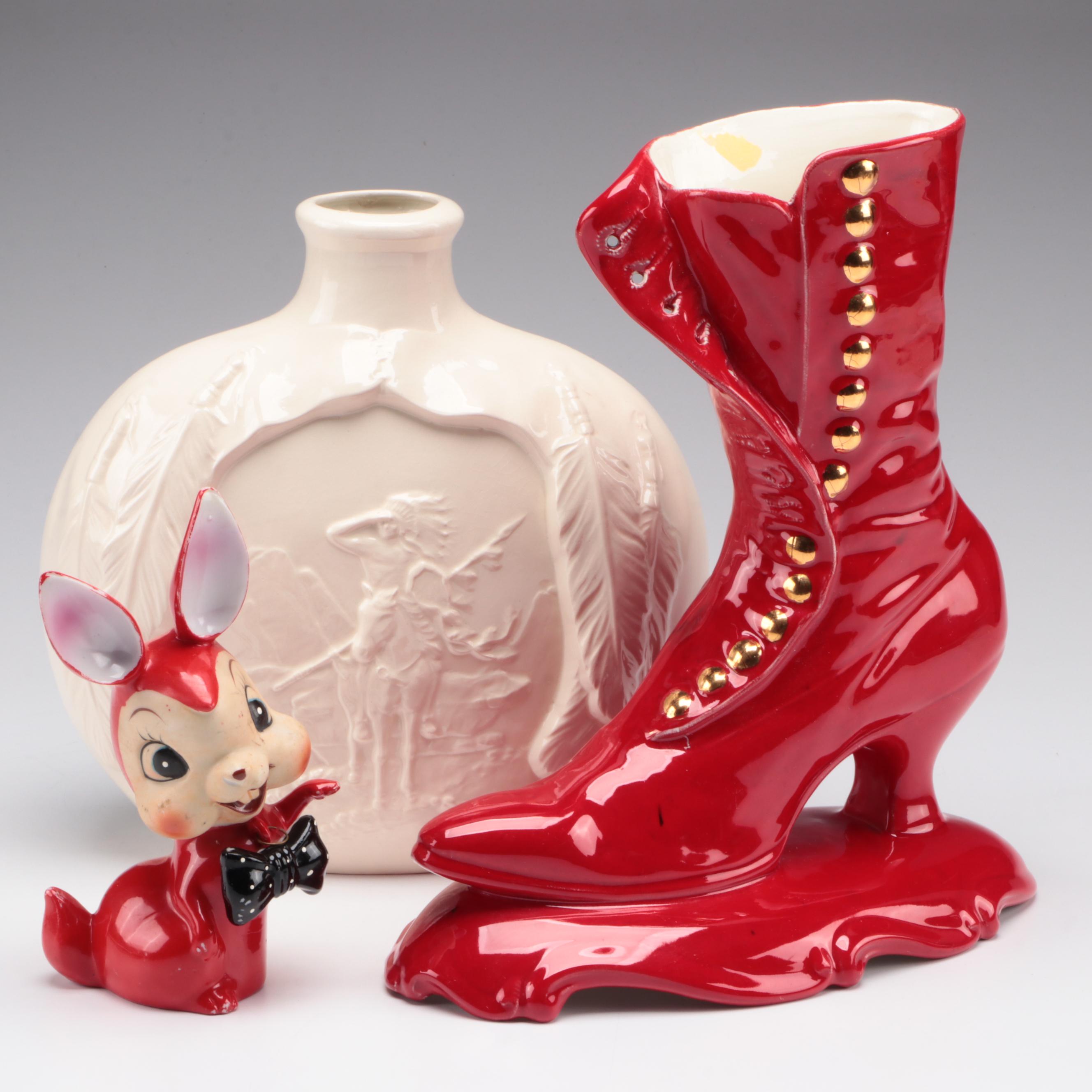 Ceramic Victorian Boot Vase with Other Decanter and Figurine, Mid-Late ...