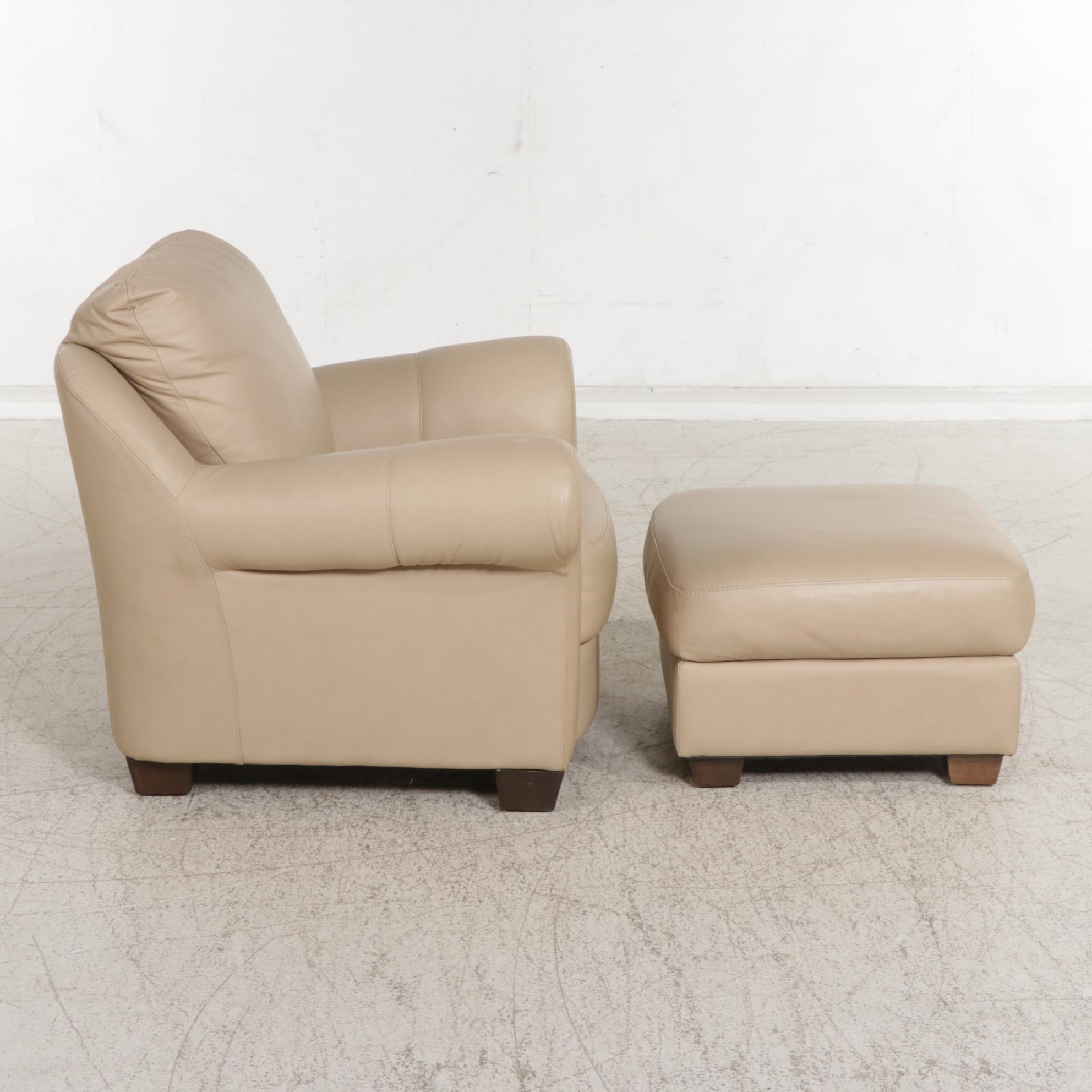 Contemporary Italsofa Leather Upholstered Armchair and Ottoman | EBTH
