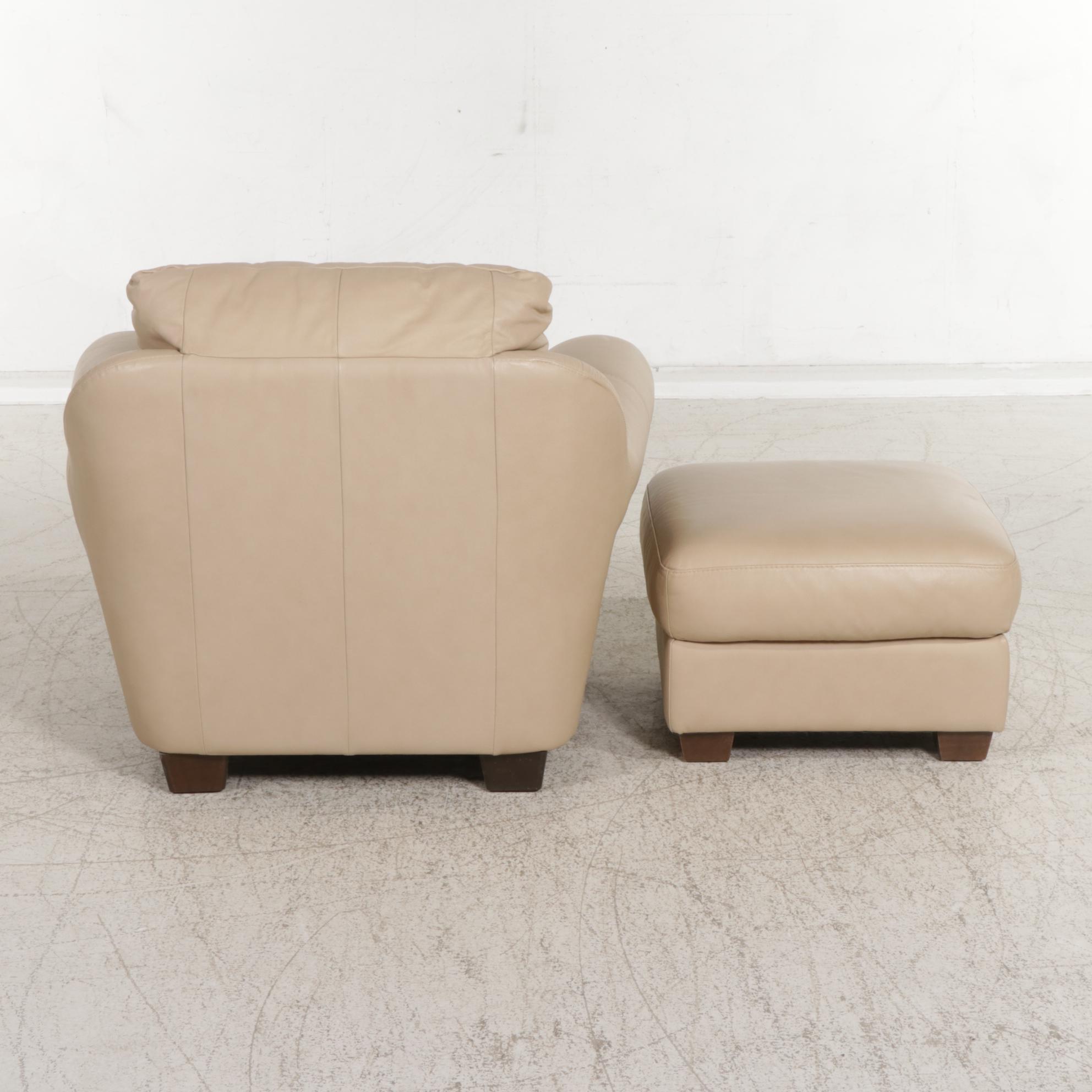 Contemporary Italsofa Leather Upholstered Armchair and Ottoman | EBTH