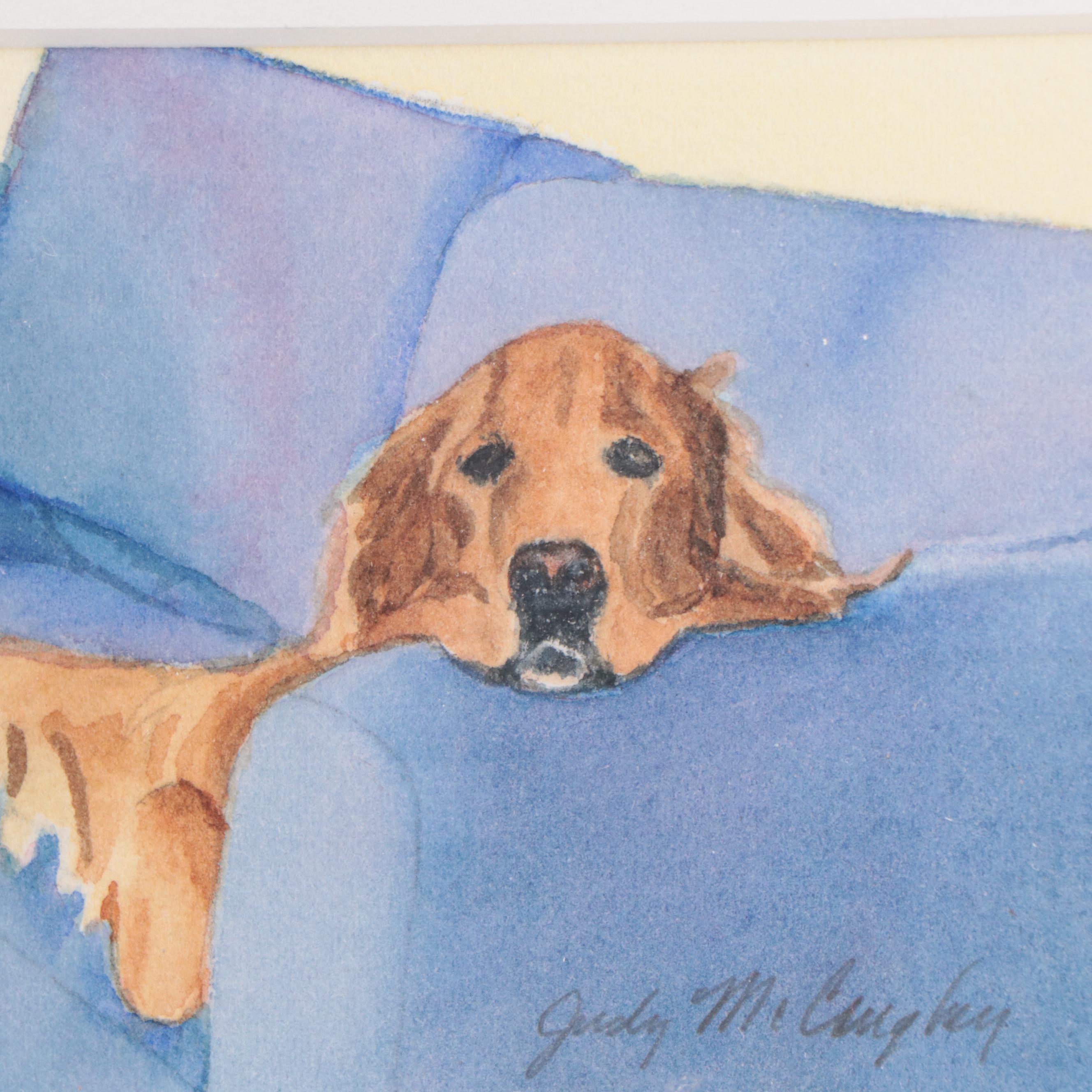 Judy McCaughey Small Scale Watercolor Painting of Dog "The Nap" | EBTH
