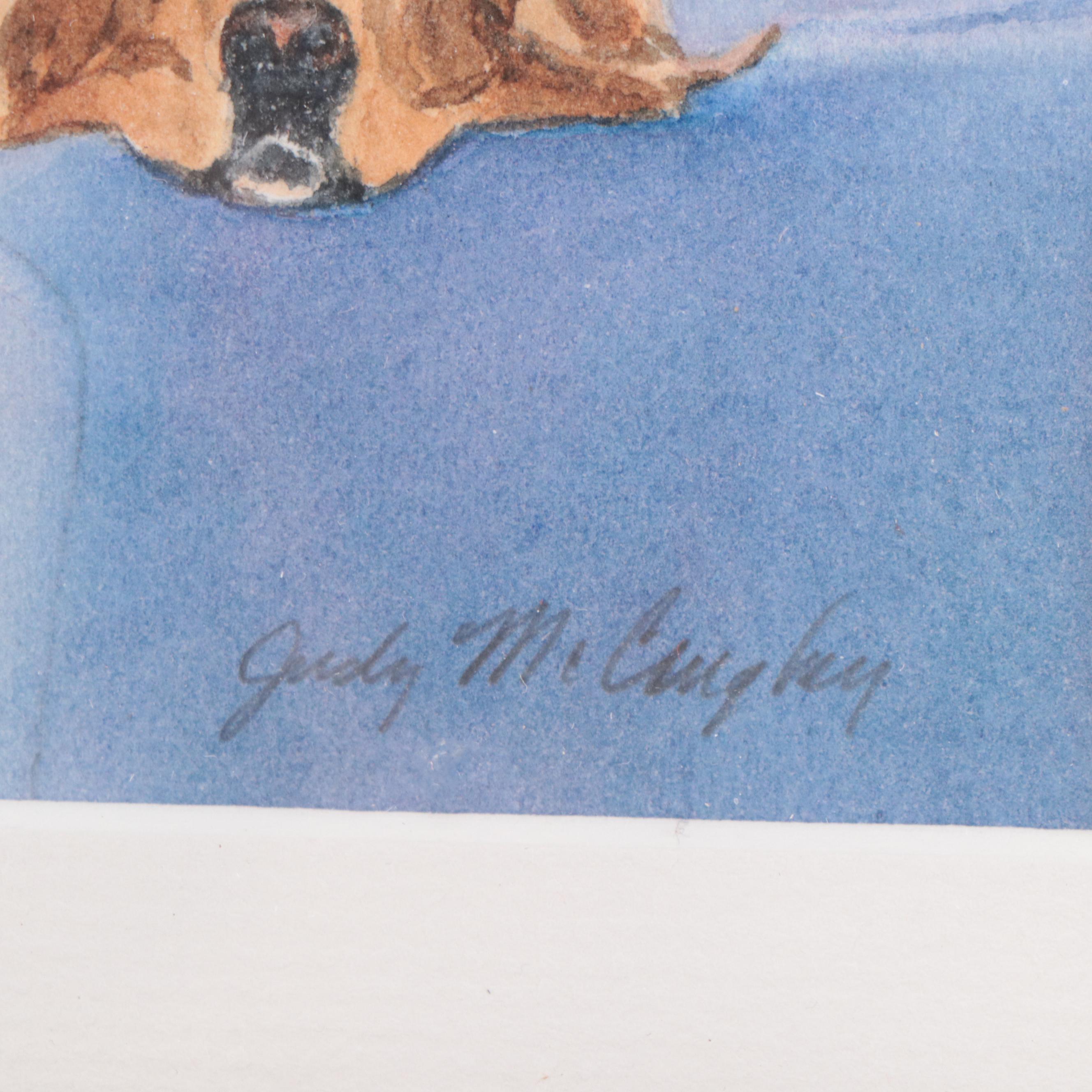 Judy McCaughey Small Scale Watercolor Painting of Dog "The Nap" | EBTH