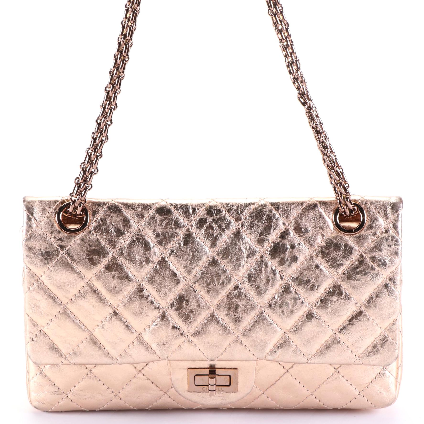 Chanel 2.55 Reissue Flap Bag in Rose Gold Metallic Crinkled Calfskin | EBTH