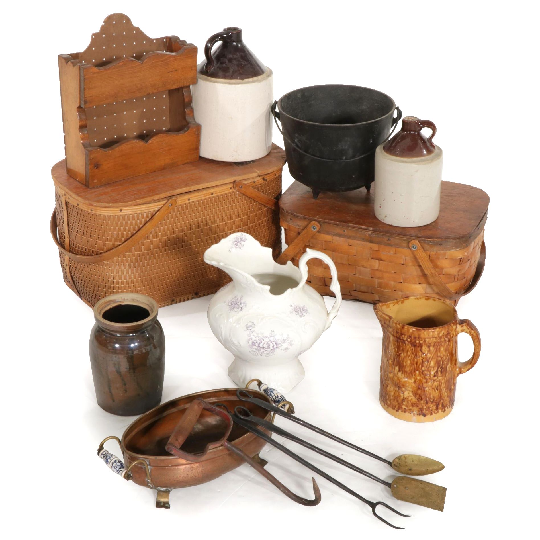 Rockingham Pitcher, Salt Glazed Stoneware Demijohns, Longaberger Basket ...