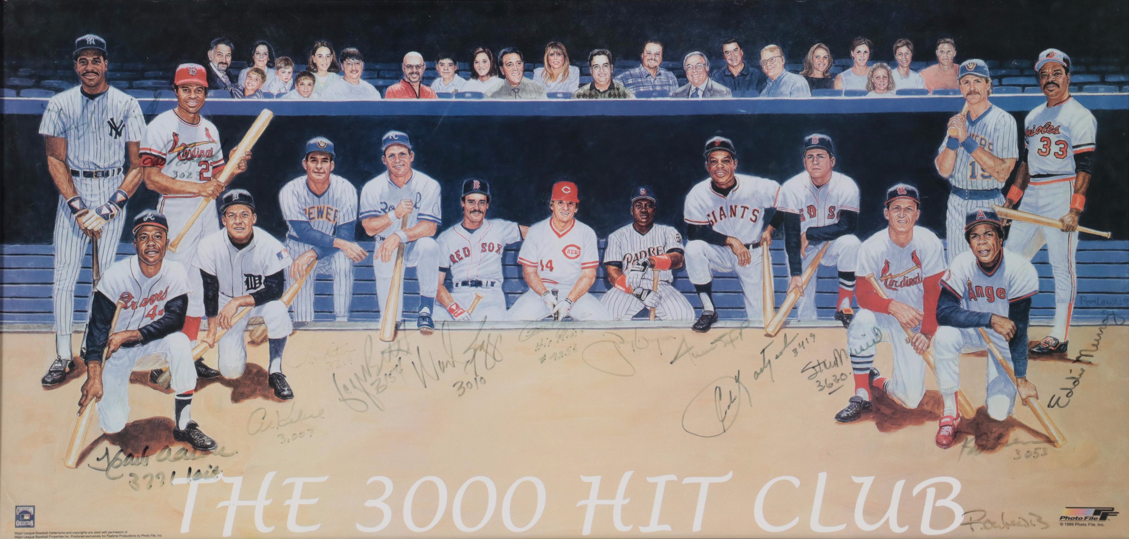 "The 3000 Hit Club" Signed Giclée, Hank Aaron, Wade Boggs, Willie Mays ...