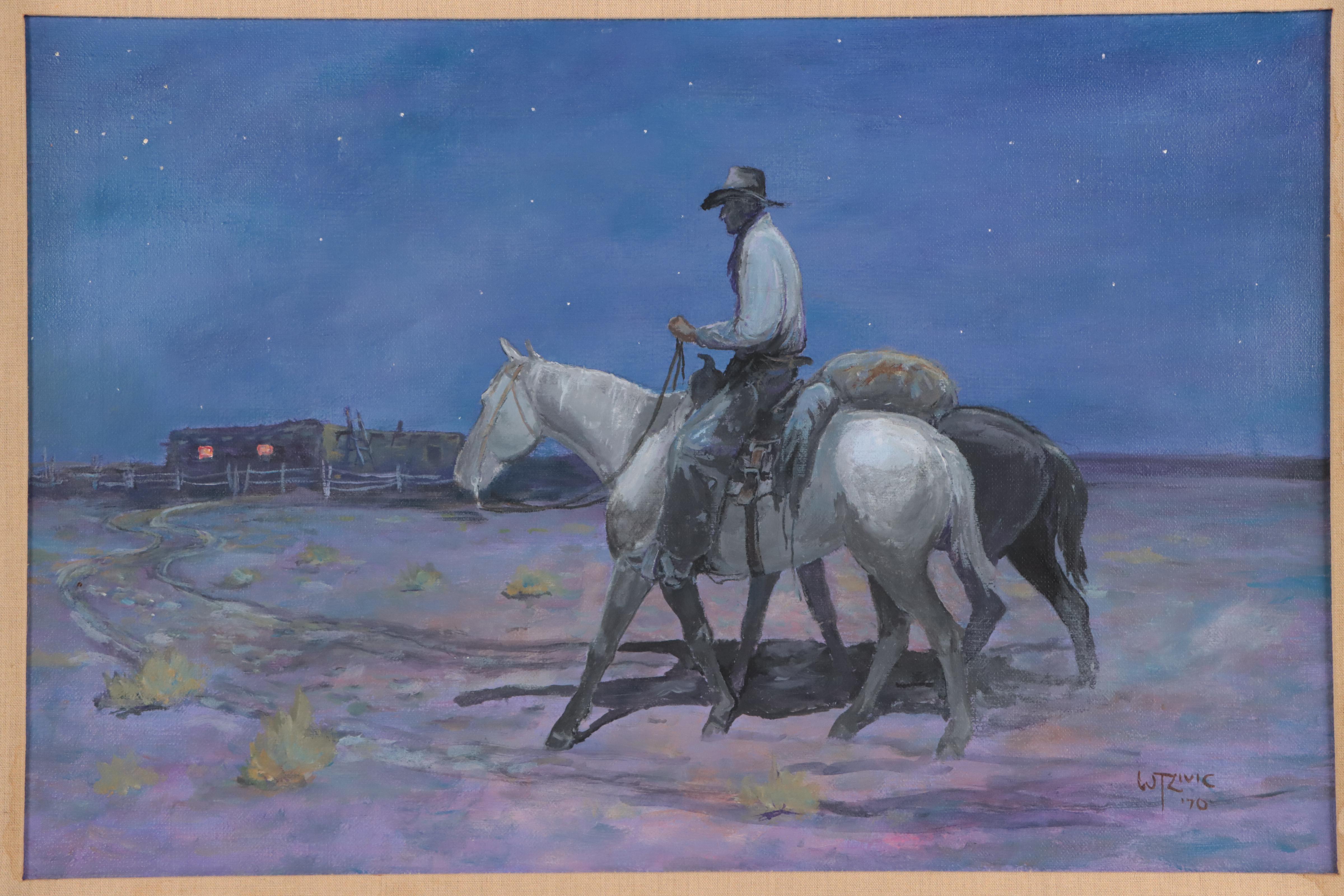 William T. Zivic Oil Painting of "Cowboy Rider at Twilight," 1970 | EBTH