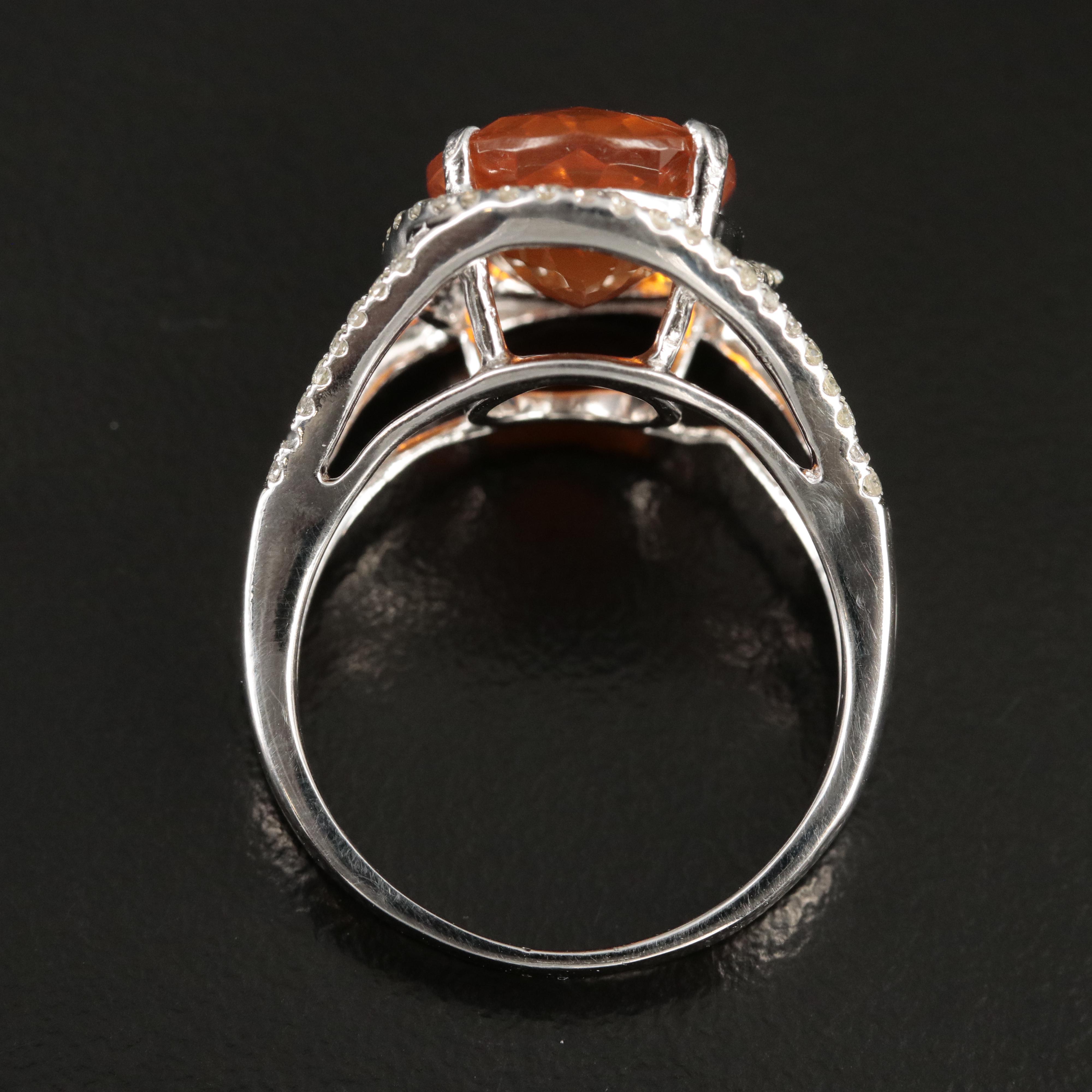 14K Fire Opal and Diamond Halo Shoulder Ring | EBTH