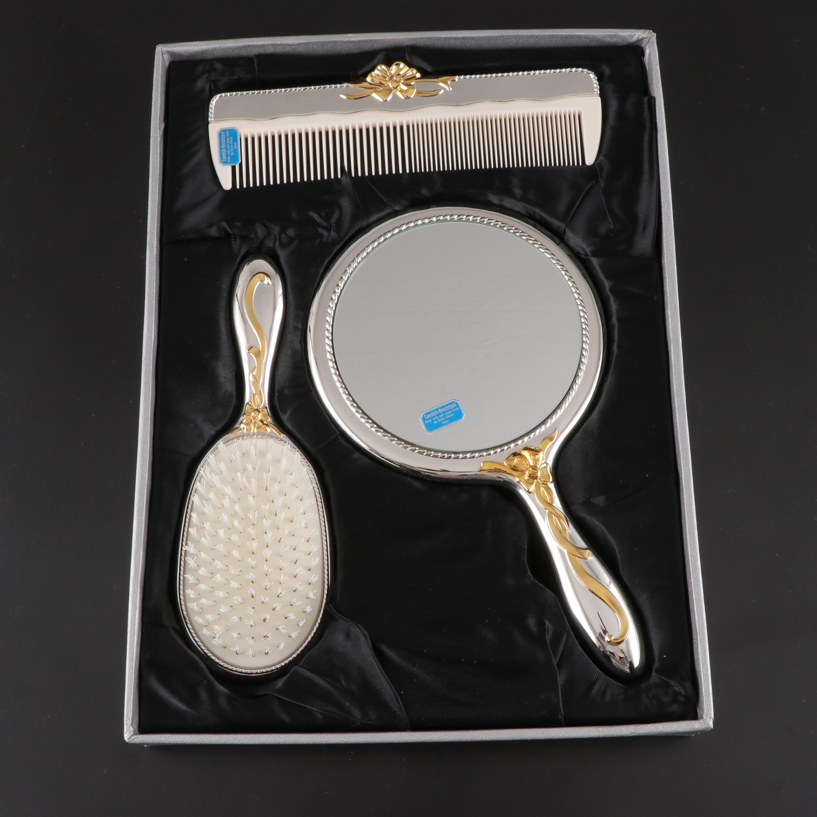 Oneida Polished Nickel and Gilt Accented Vanity Grooming Set | EBTH