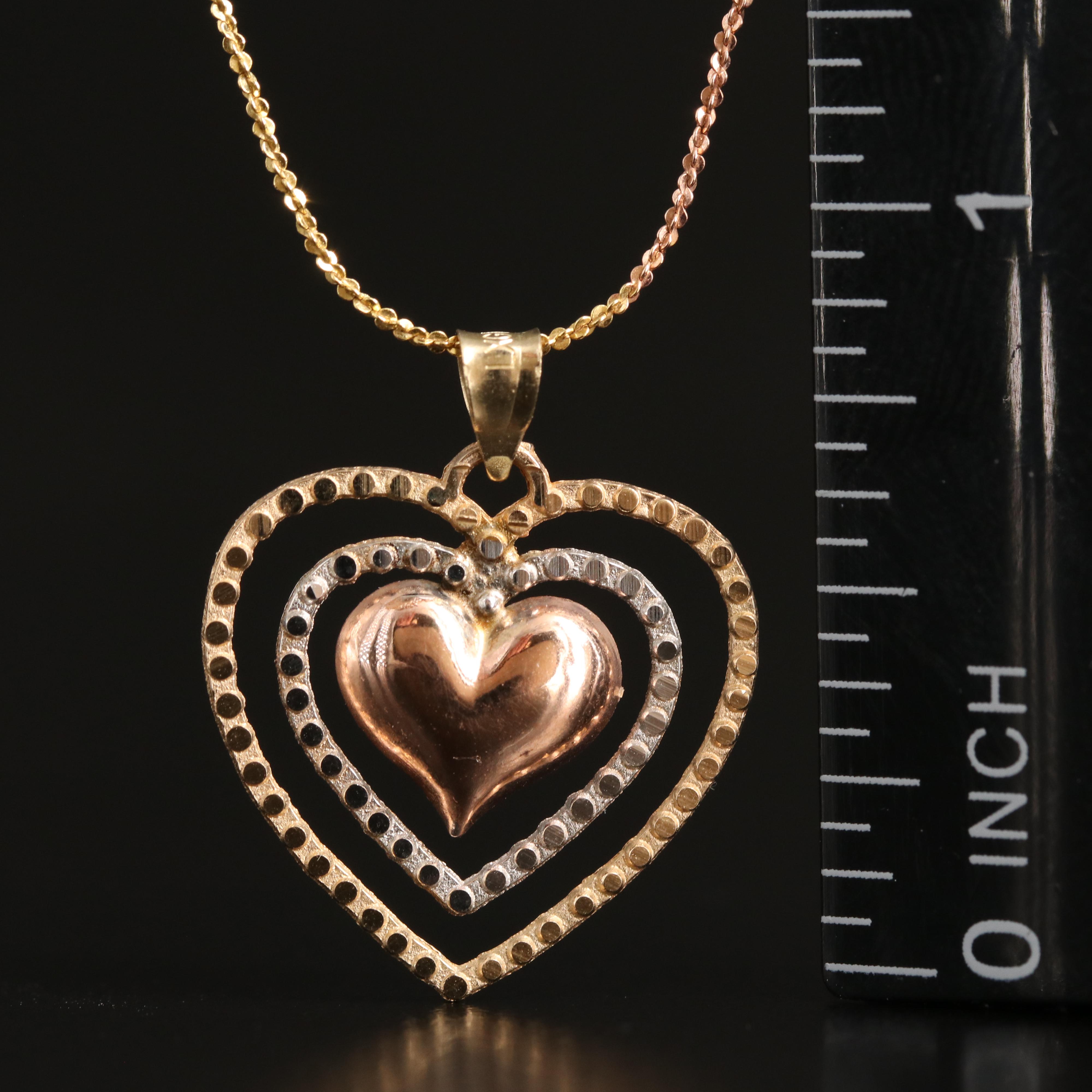 10K Tri-Color Gold Heart Necklace | EBTH