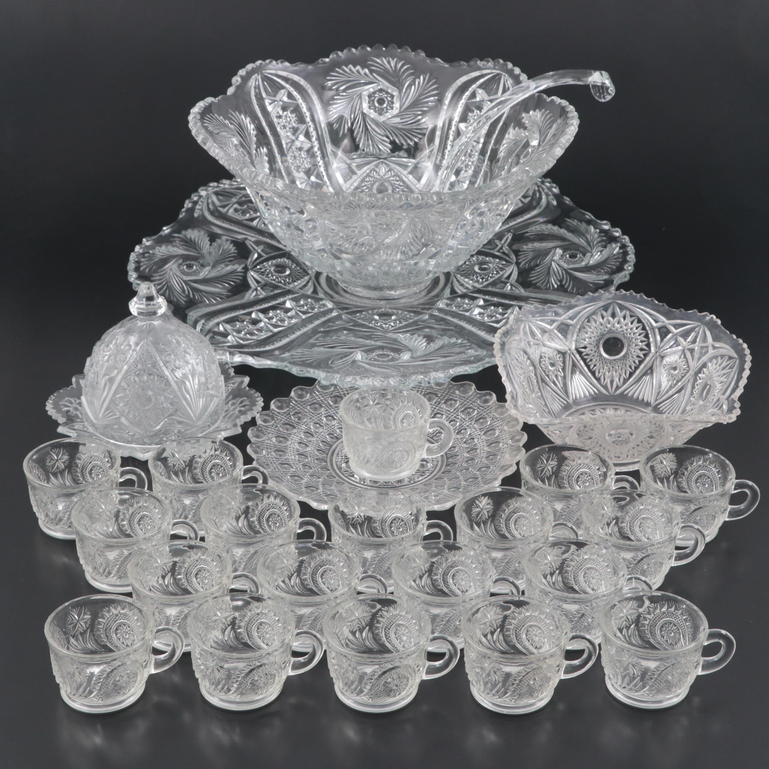 Dorothy Thorpe Silver Rimmed Glass Punch Bowl and Roly Poly Cups | EBTH
